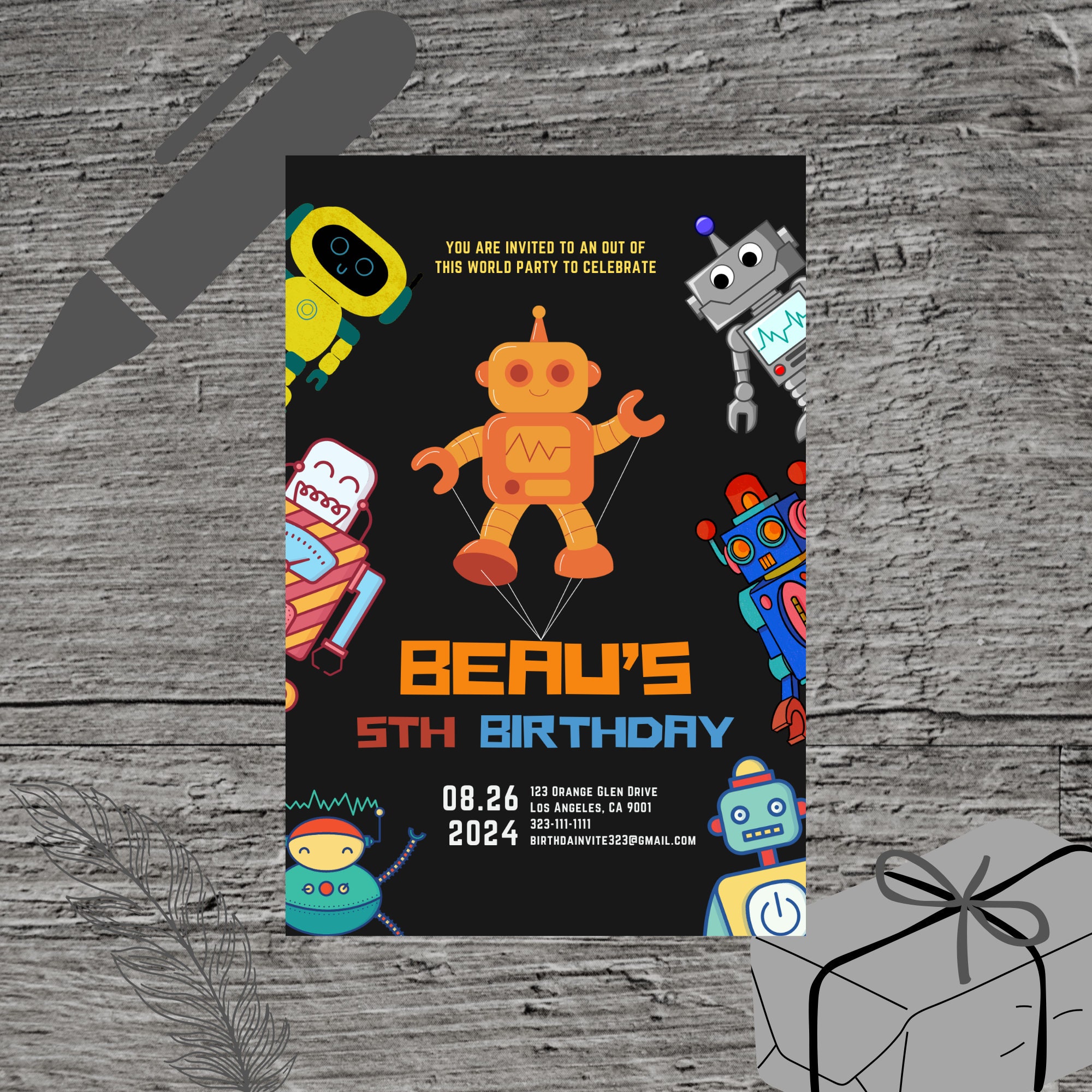 Robots Theme Birthday Party Invitation Template, Cyborg Android Machine ...