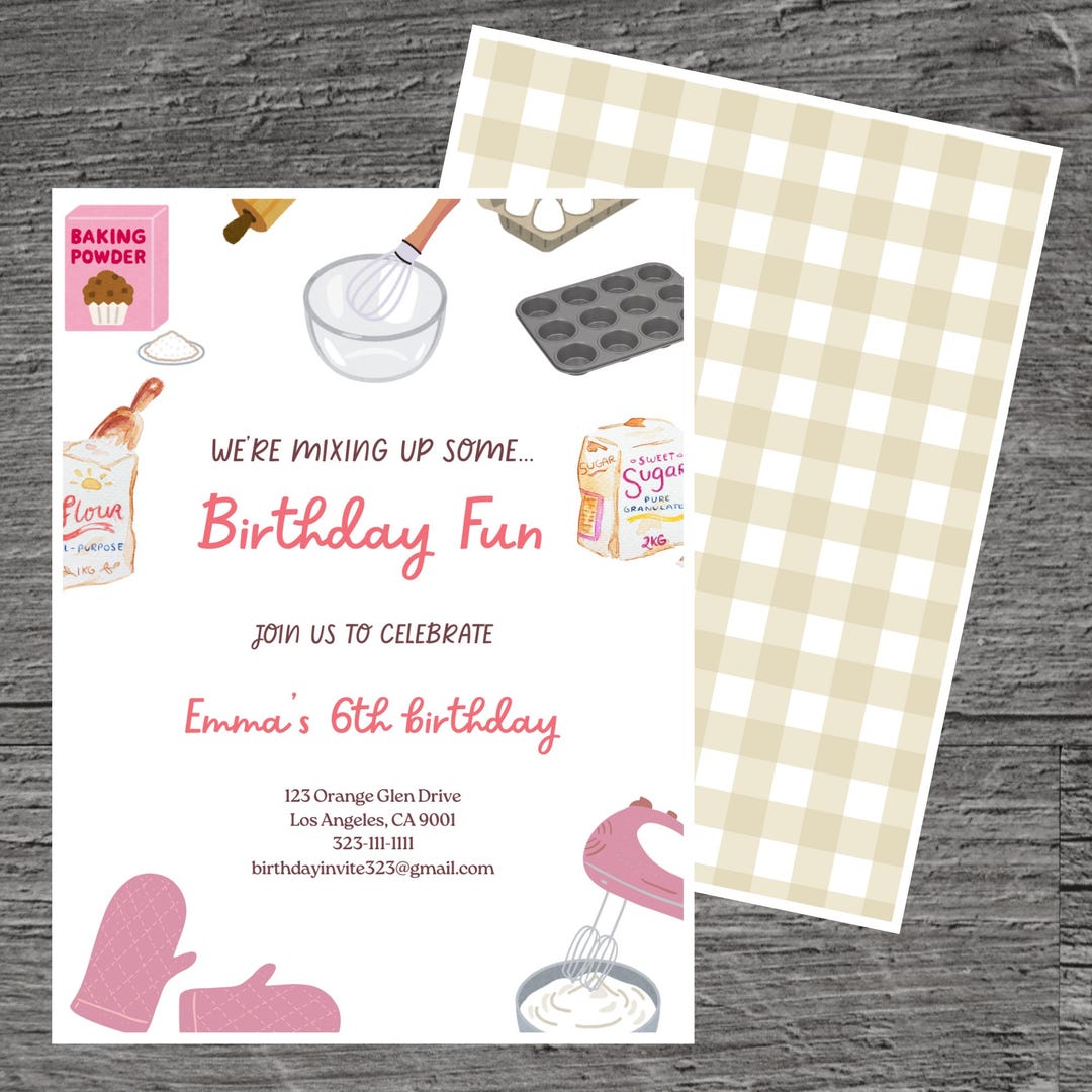 Baking Birthday for Emma Theme Birthday Party Invitation Template, Cake ...
