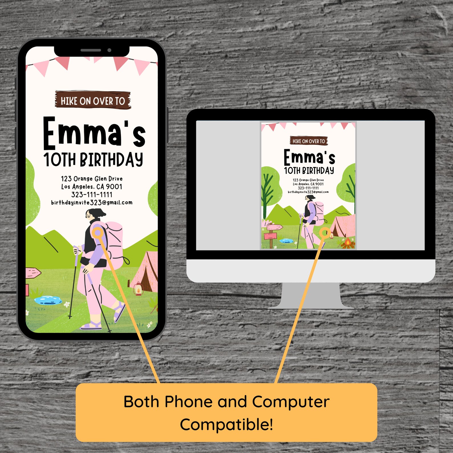 Hiking Trail for Emma Theme Birthday Party Invitation Template ...