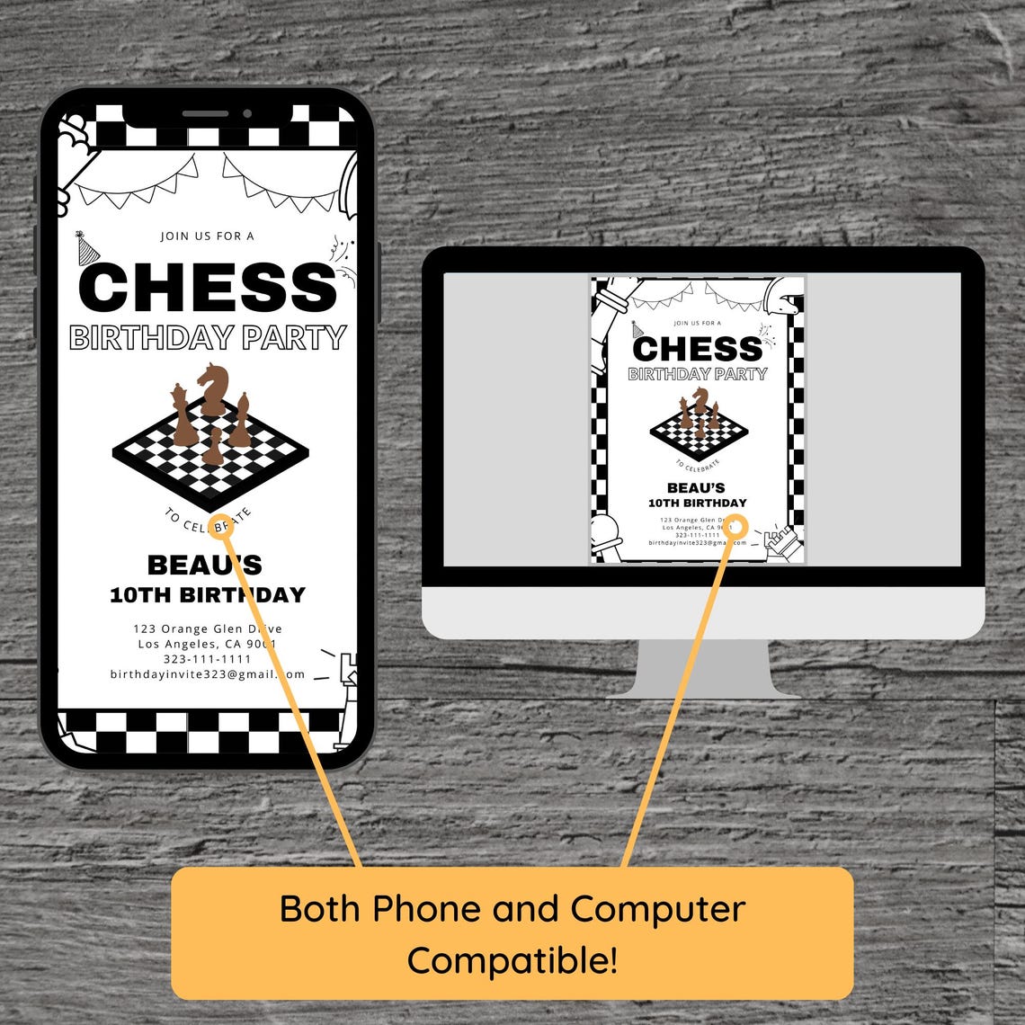 Chess for Beau Theme Birthday Party Invitation Template, Mind Games ...