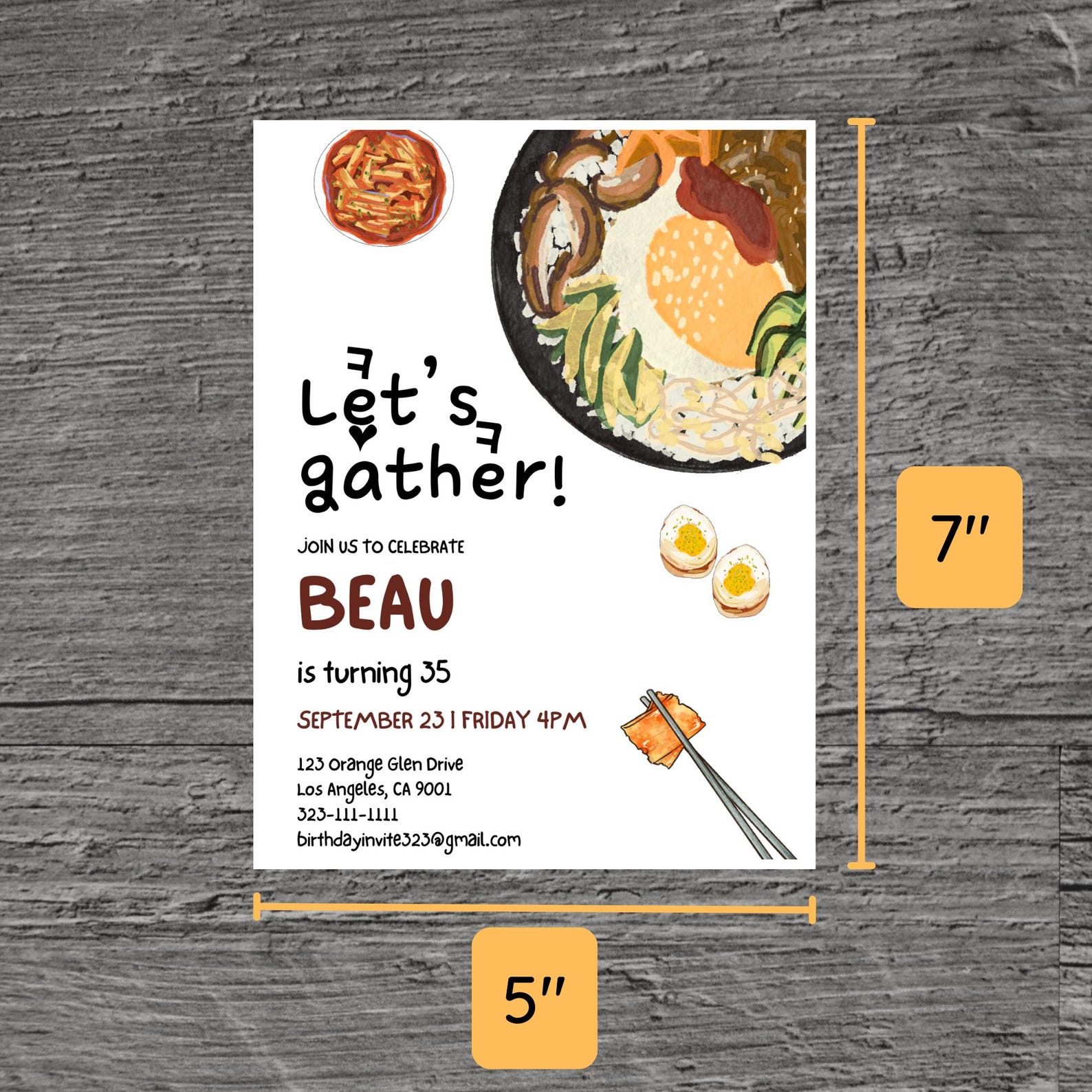 Bibimbap for Beau Theme Birthday Party Invitation Template, Korean Dish ...