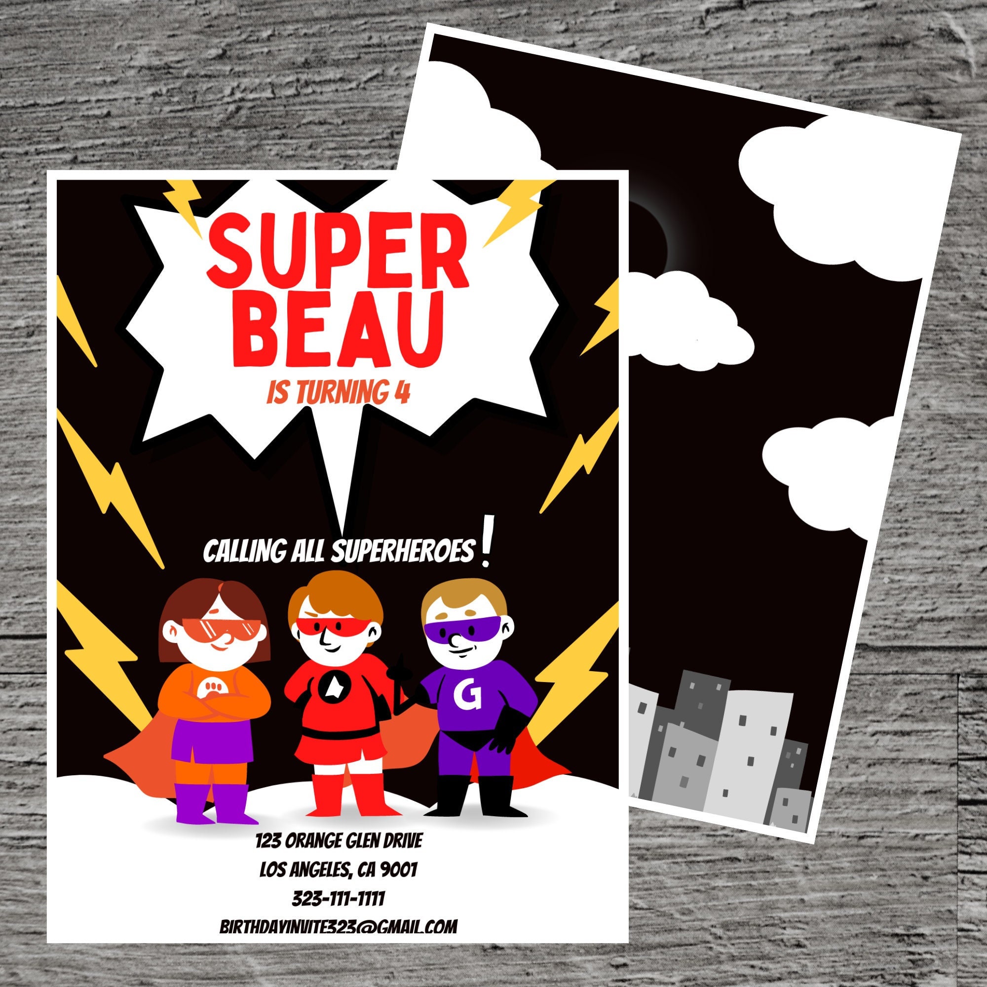 Superhero Theme Birthday Party Invitation, Costume Dress up Villian ...