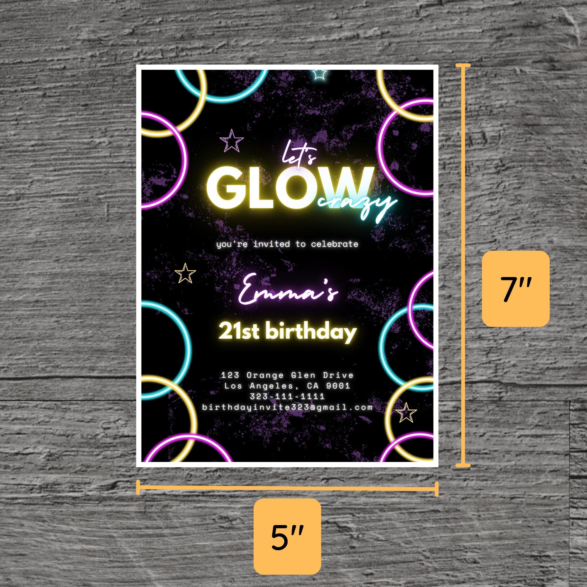Neon Party for Emma Theme Birthday Party Invitation Template, Glowing ...