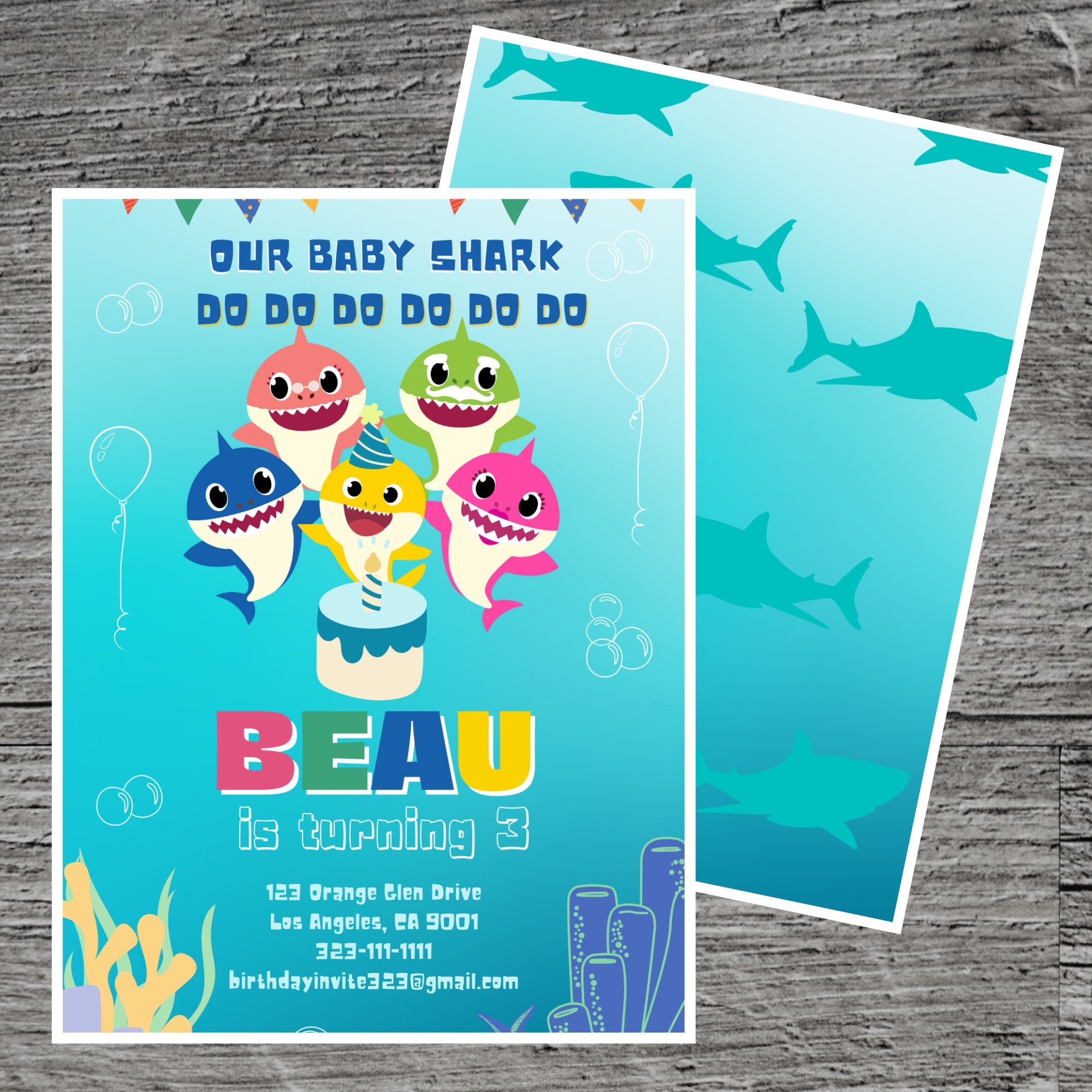 Baby Shark Theme Birthday Invitation, Do Do Do Swimming Ocean Cute Sing ...