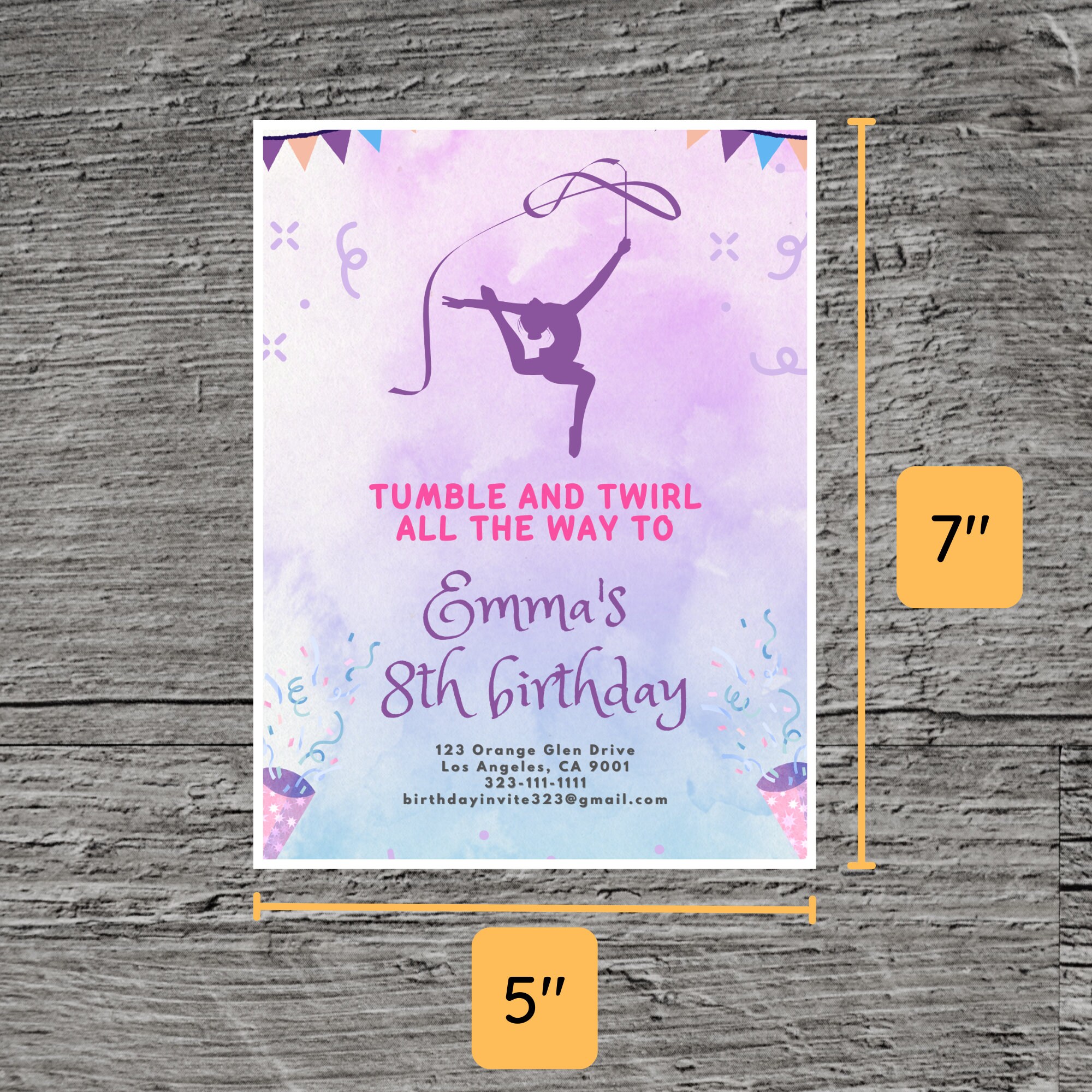 Gymnastics Theme Birthday Party Invitation, Tumble Cartwheel Jump Gym ...