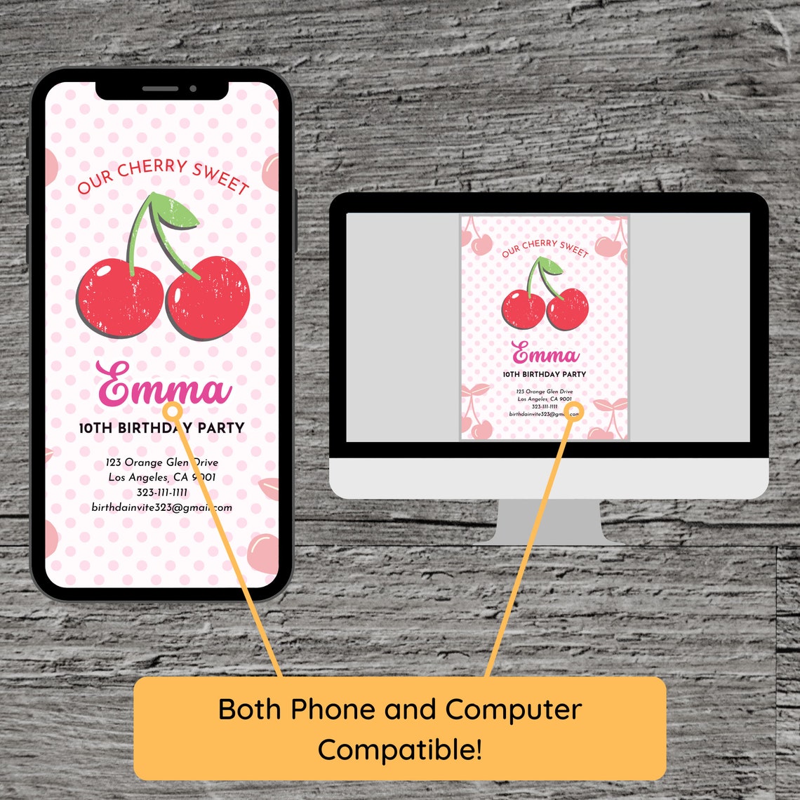 Cherry Theme Birthday Party Invitation Template, Fruit Berry Blushing ...