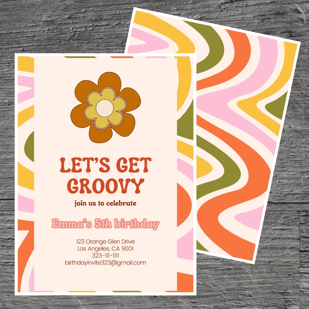 Hippie for Emma Theme Birthday Party Invitation Template, Flower Child ...