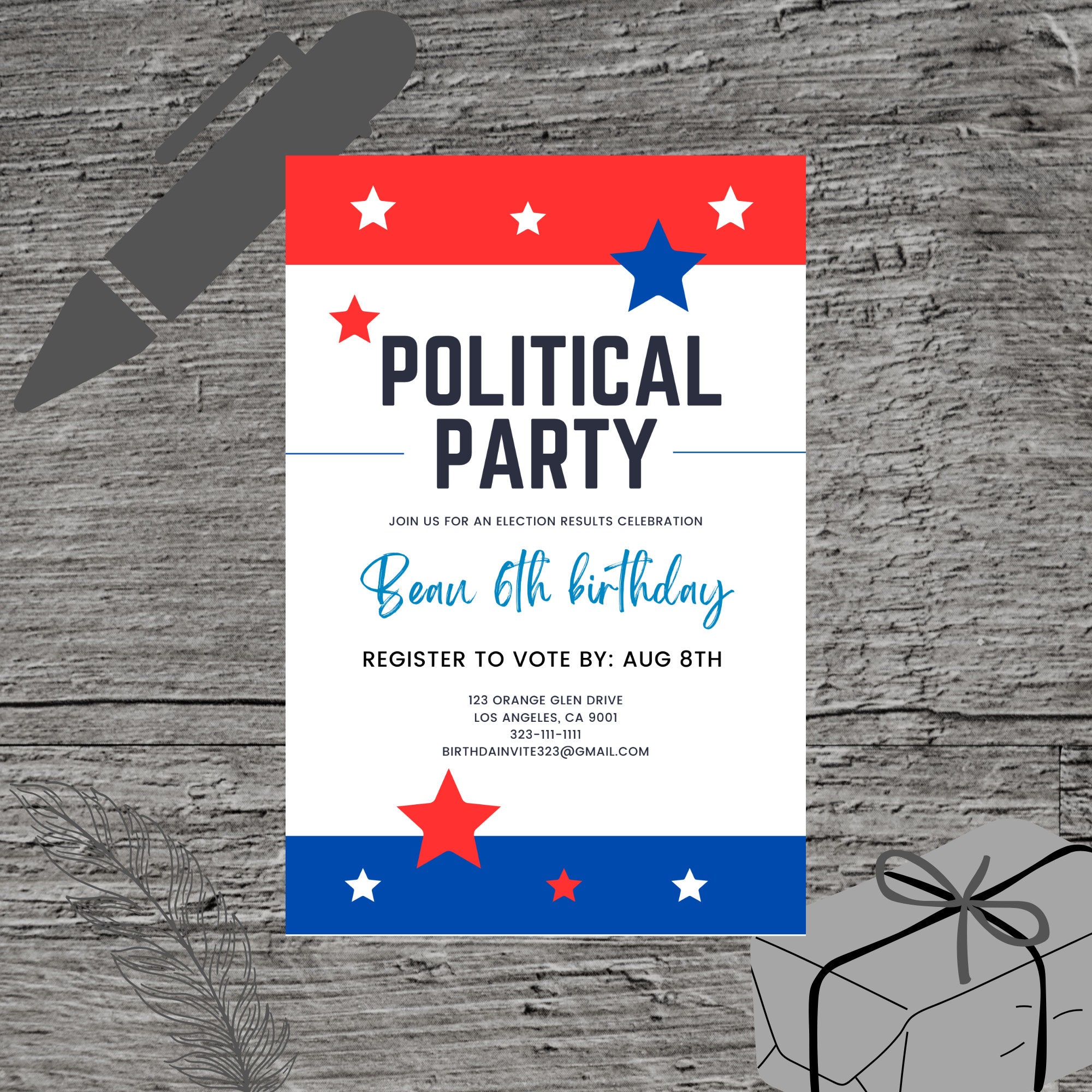 Political Theme Birthday Party Invitation Template, Government Republic ...