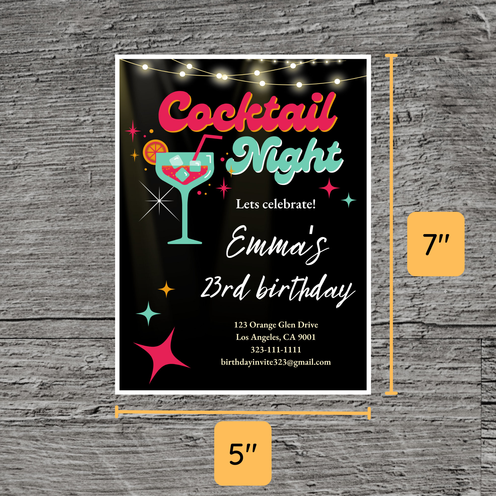 Cocktail Night Theme Birthday Party Invitation, 21st 21 Drink Outing ...