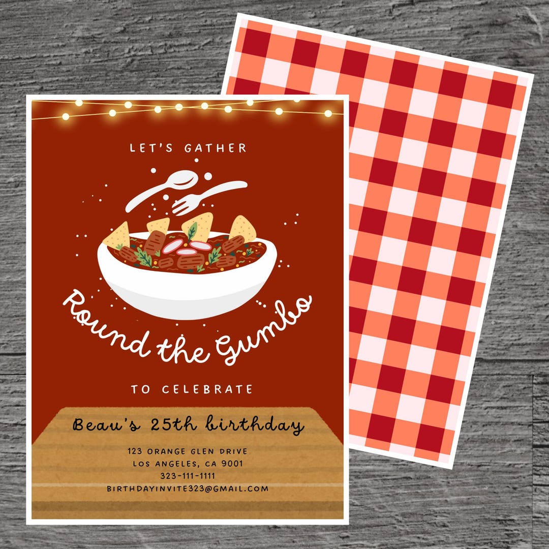 Gumbo Night for Beau Theme Birthday Party Invitation Template ...