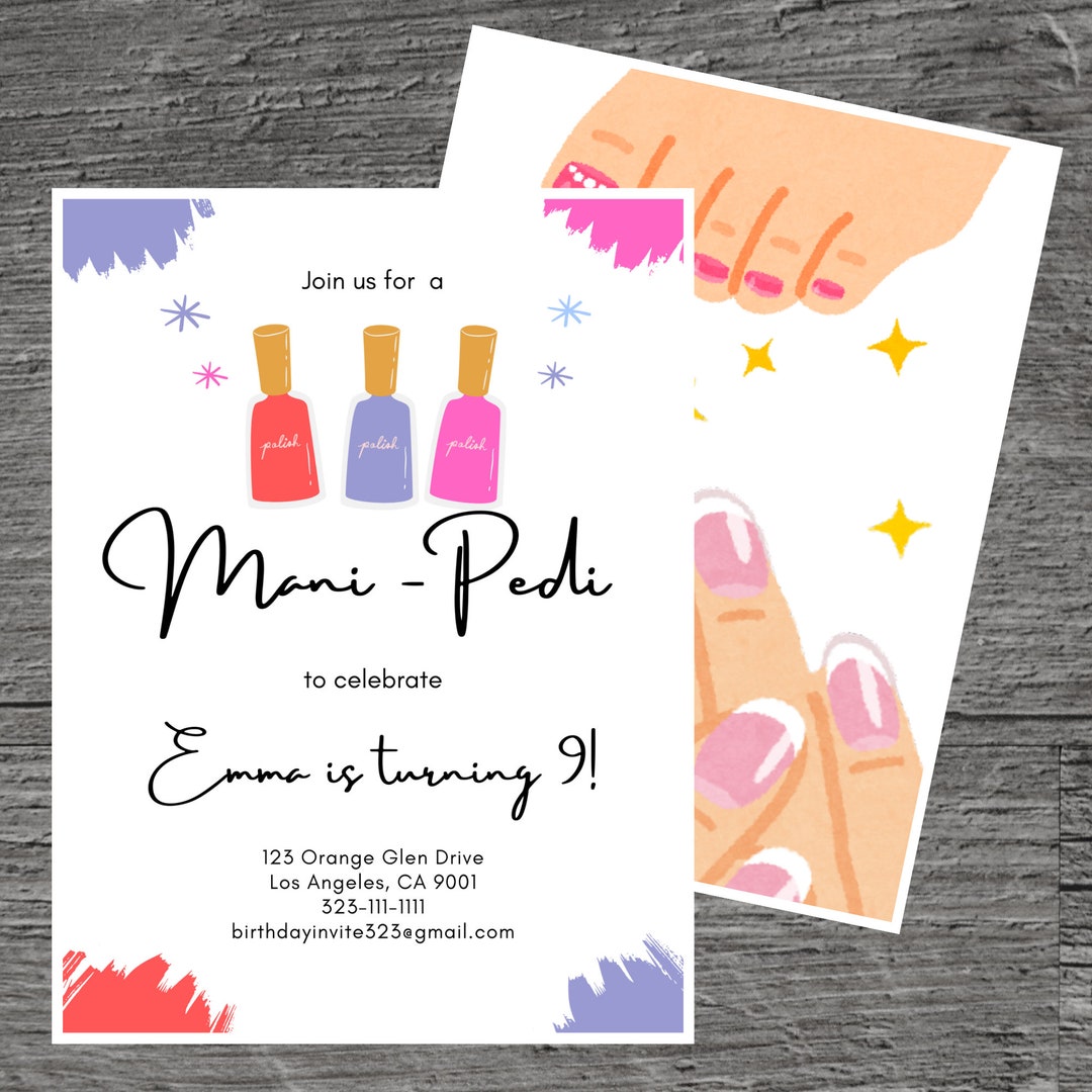 Mani Pedi for Emma Theme Birthday Party Invitation Template, Nails ...
