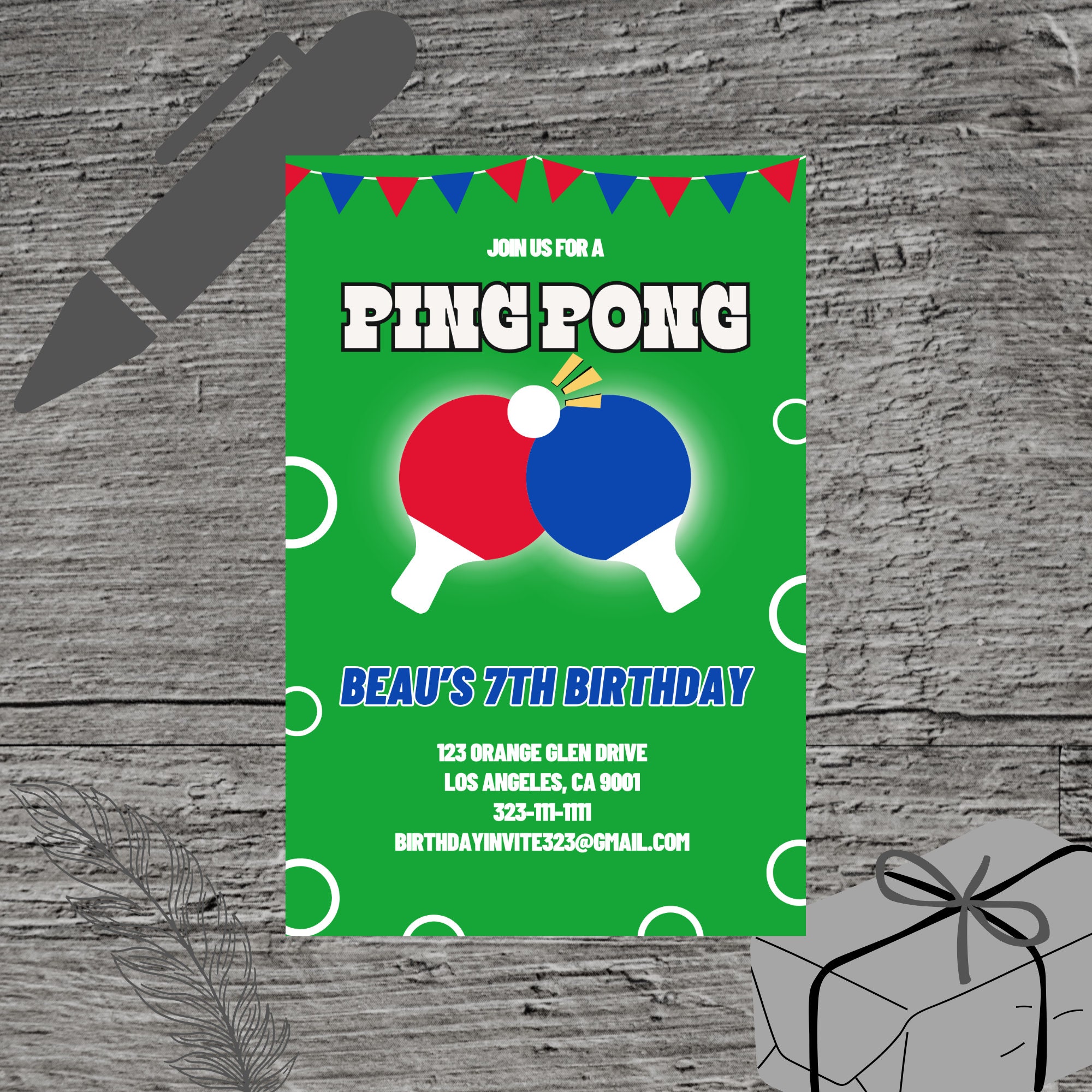 Ping Pong for Beau Theme Birthday Party Invitation Template, Table ...