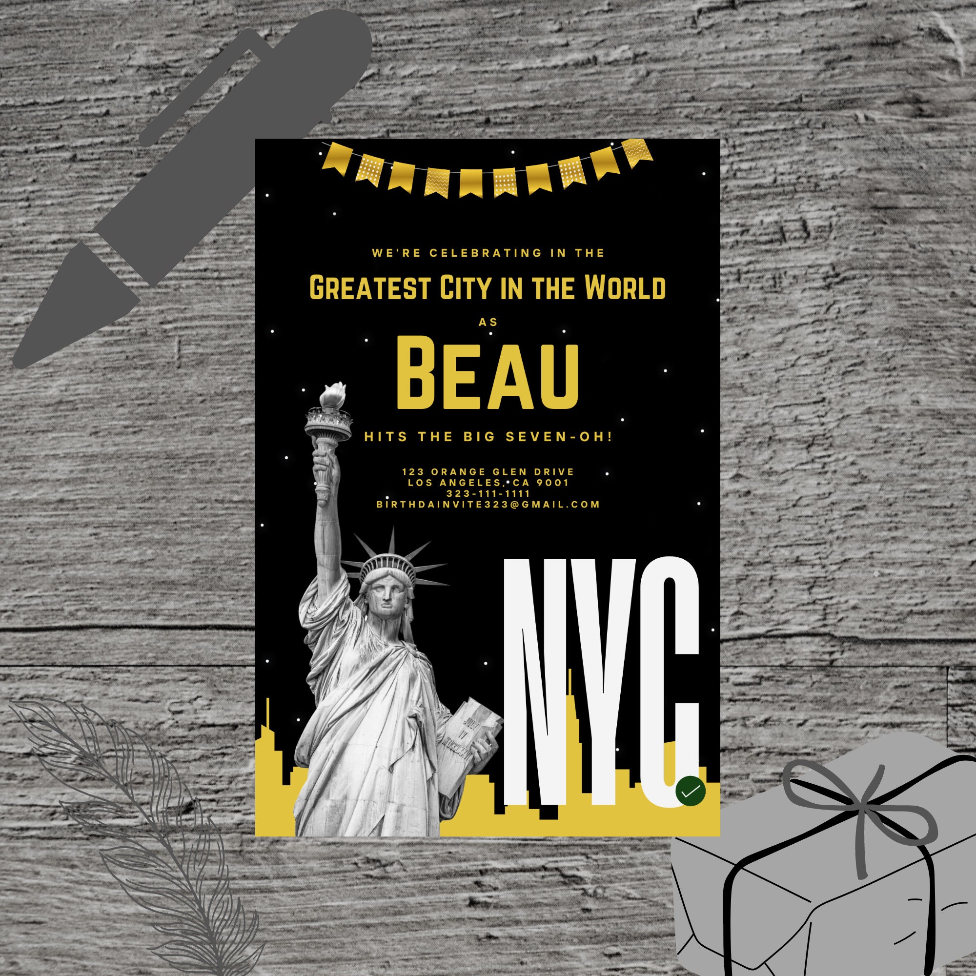 New York Theme Birthday Party Invitation Template, City Queens Brooklyn ...