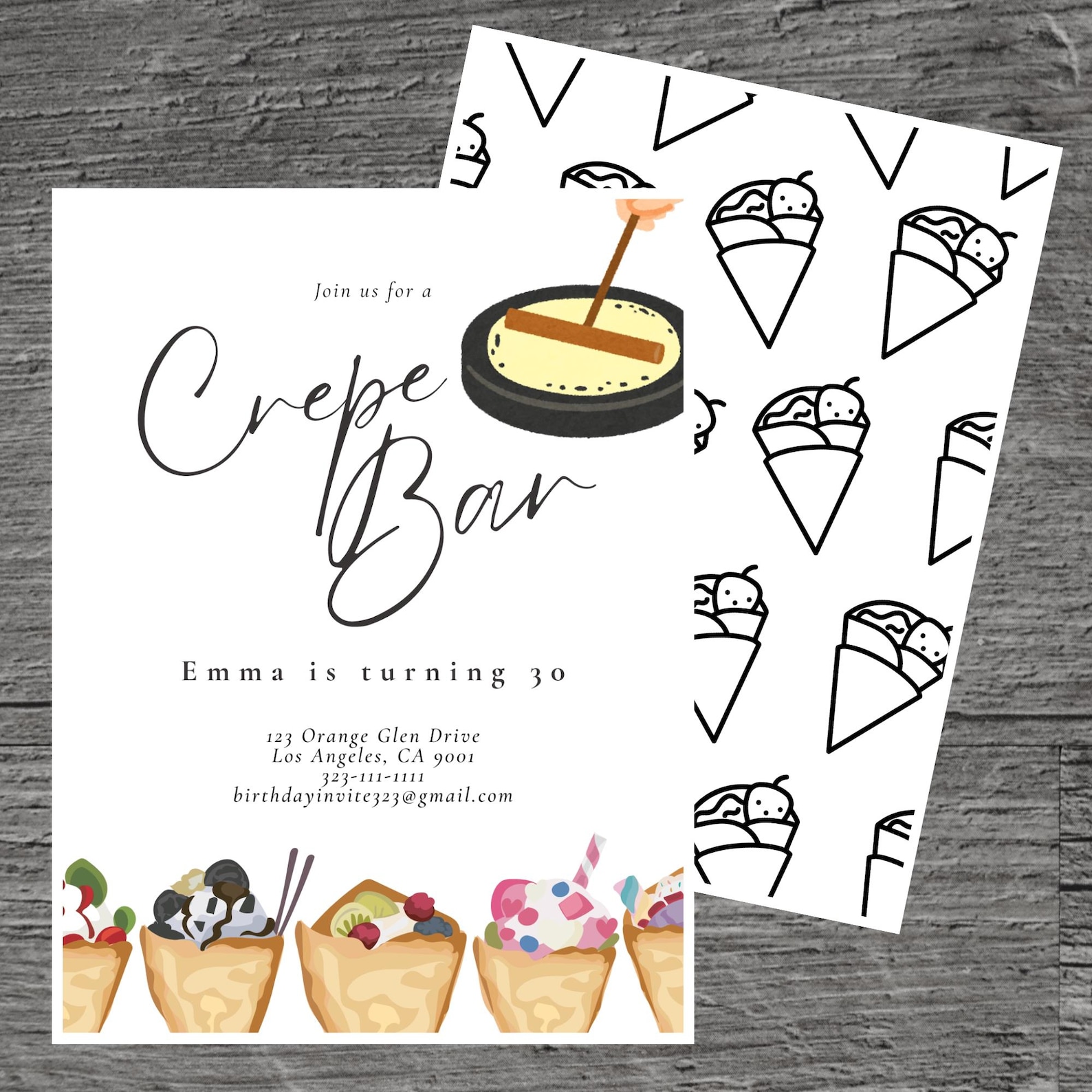 Crepe Bar for Emma Theme Birthday Party Invitation Template, Whipped ...