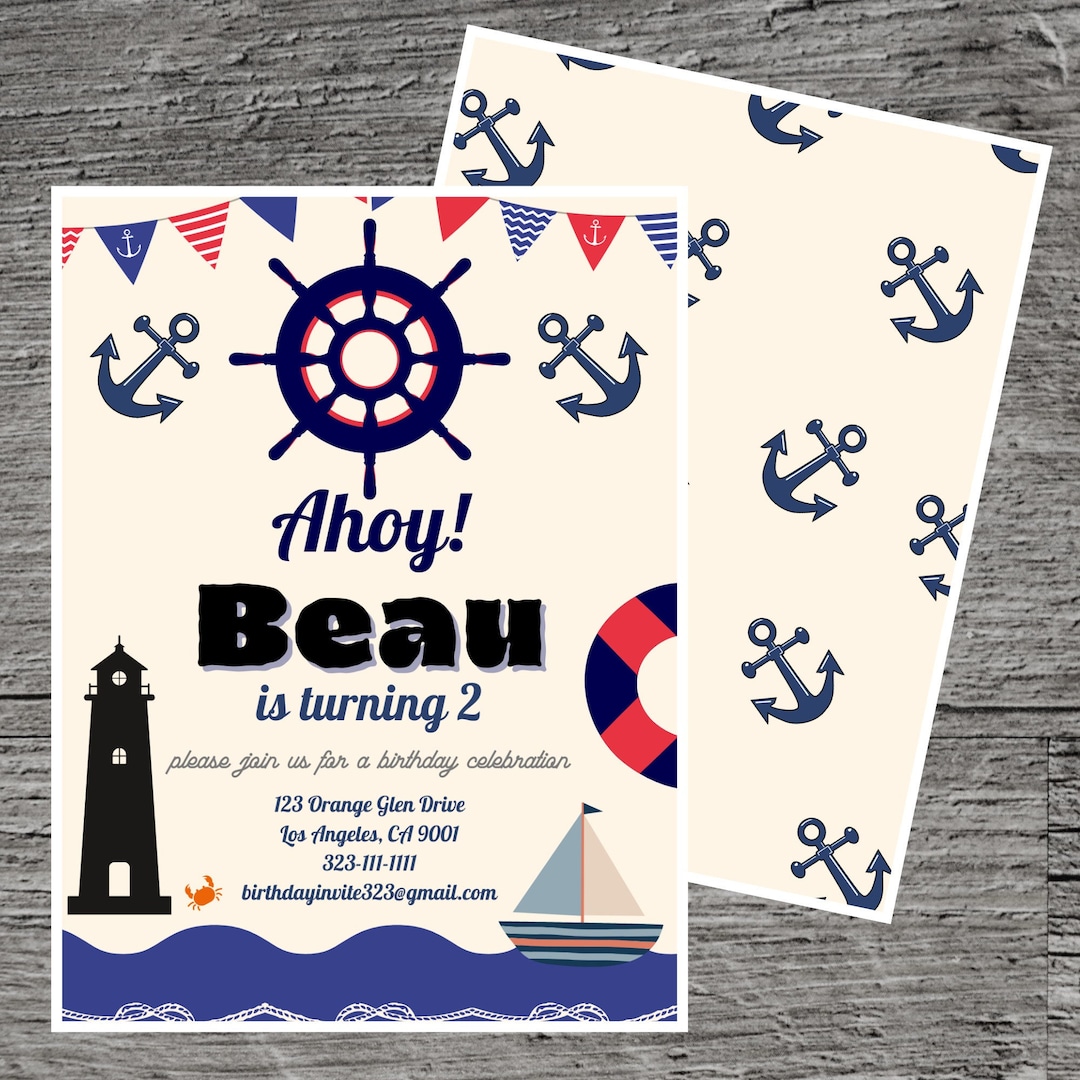 Nautical Theme Birthday Invitation, Sailing Ocean Booze Cruise Sea ...
