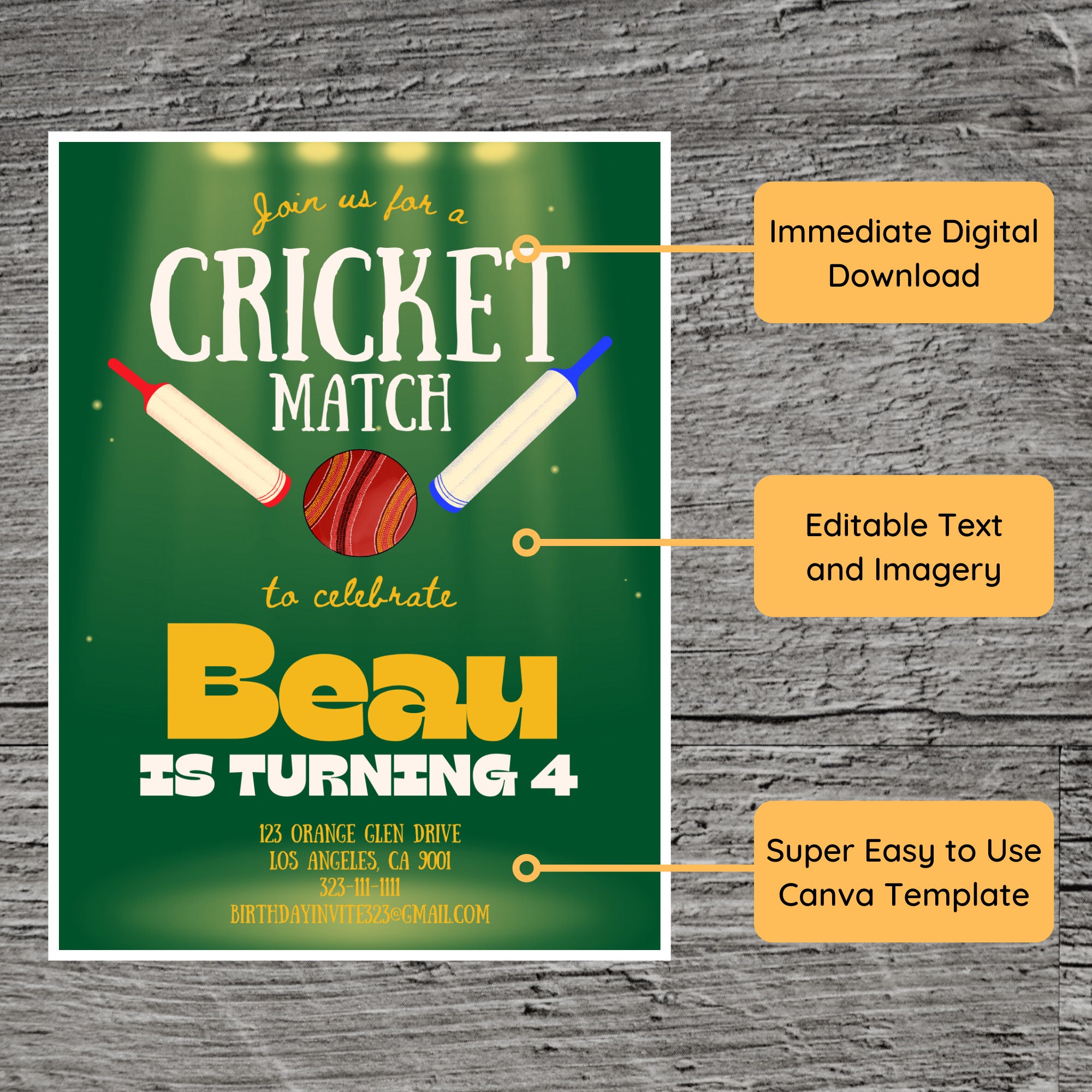 Cricket for Beau (the Sport) Theme Birthday Party Invitation Template ...