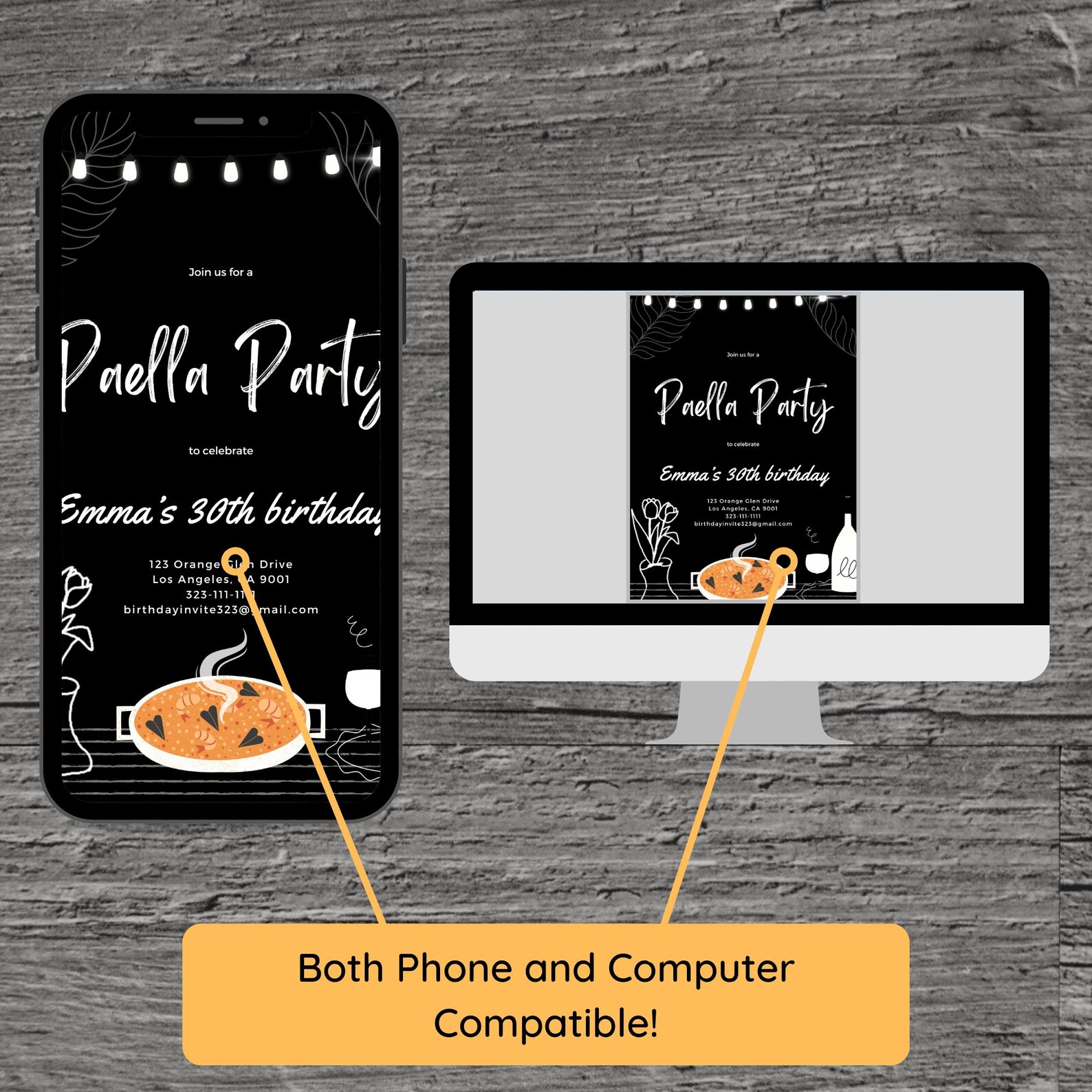 Paella Night for Emma Theme Birthday Party Invitation Template, Risotto ...