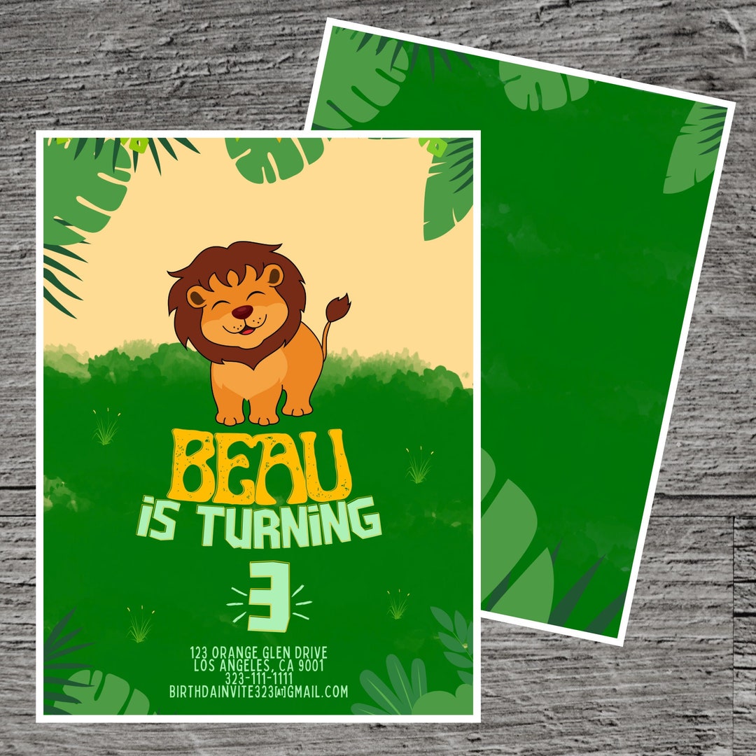 Lion Party Invitation Template, Animal King Beast Carnivore Zoo Africa ...