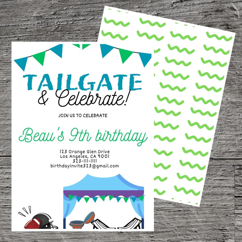 Tailgate Theme Birthday Party Invitation, Football Picnic Grill Outdoor ...