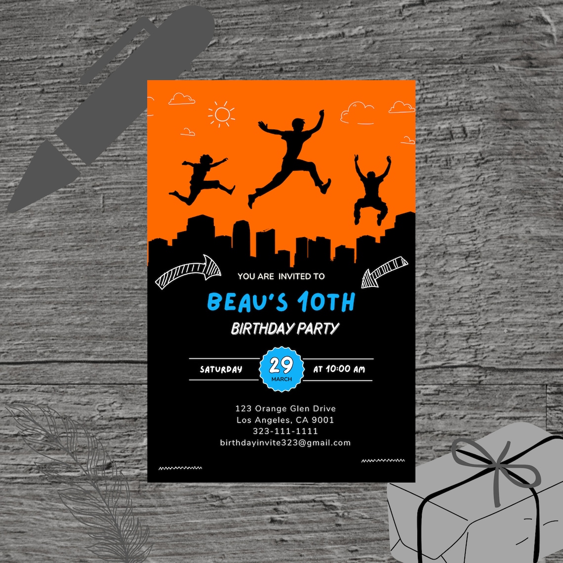Parkour for Beau Theme Birthday Party Invitation Template, Free Running ...