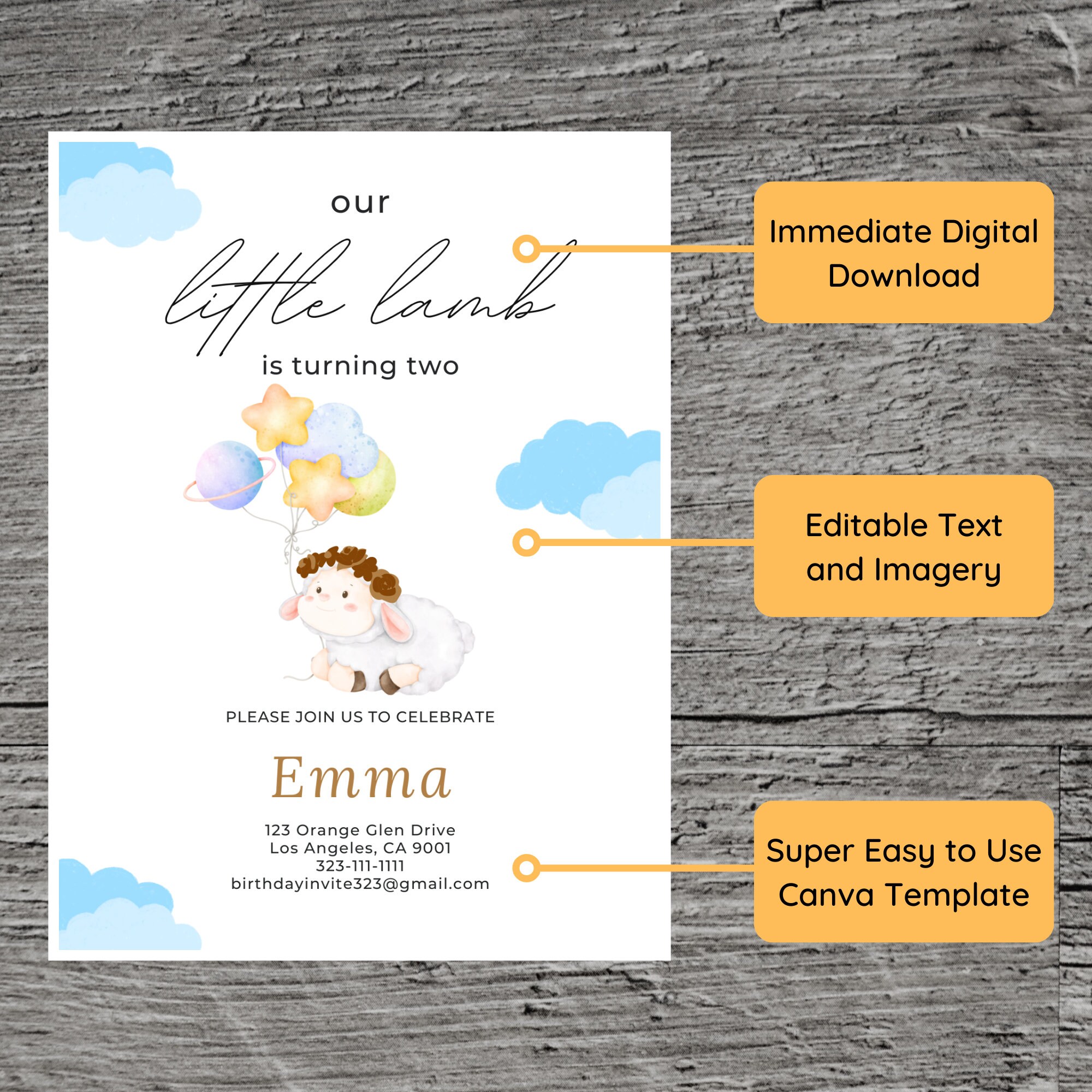 Little Lamb for Emma Theme Birthday Party Invitation Template, Lamb ...