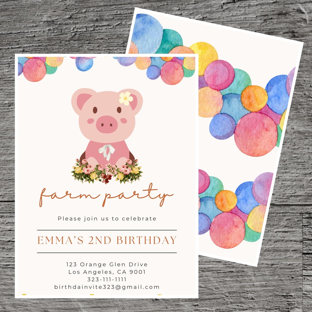 Cute Pig Party Invitation Template, Animal Adorable Piglets Oinks Farm ...