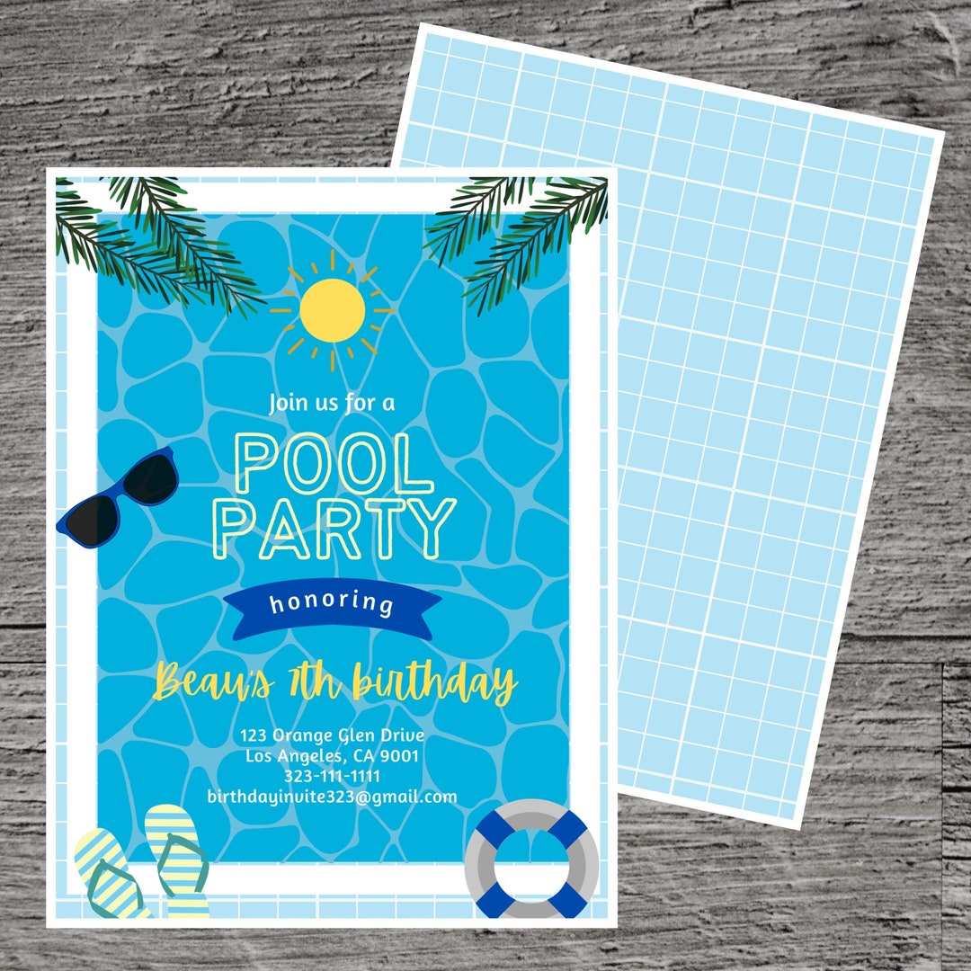 Pool Party Theme Birthday Party Invitation Template, Summer Splash ...