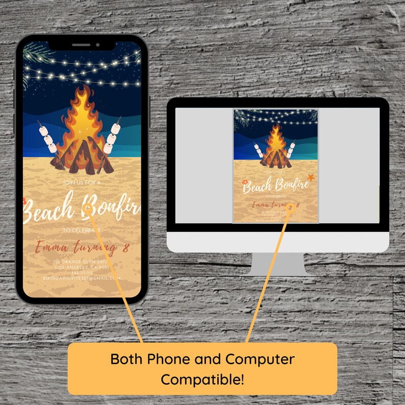 Beach Bonfire Theme Birthday Party Invitation, Night Smores Cookout ...