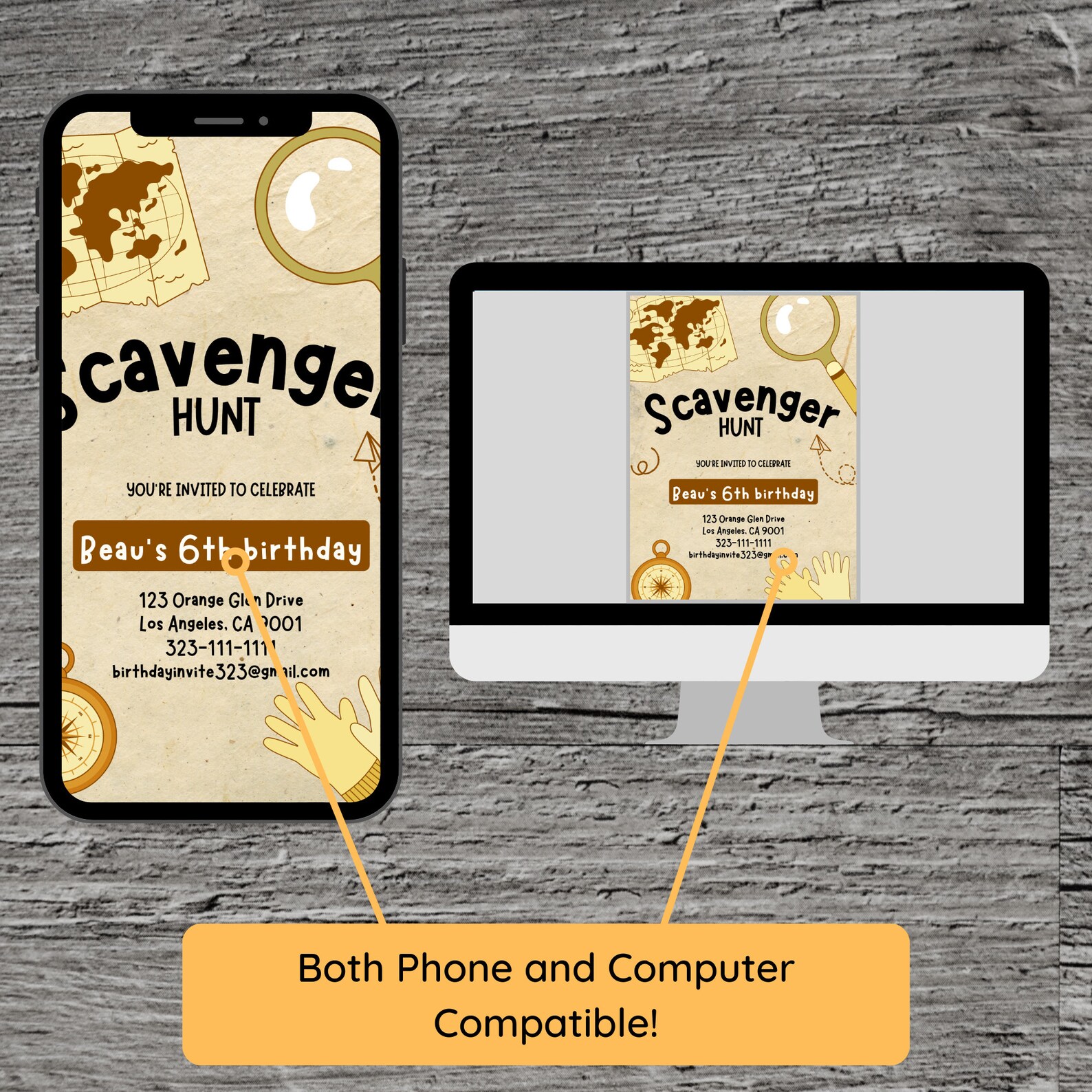 Scavenger Hunt Theme Birthday Party Invitation, Hunting Treasure Hunt ...