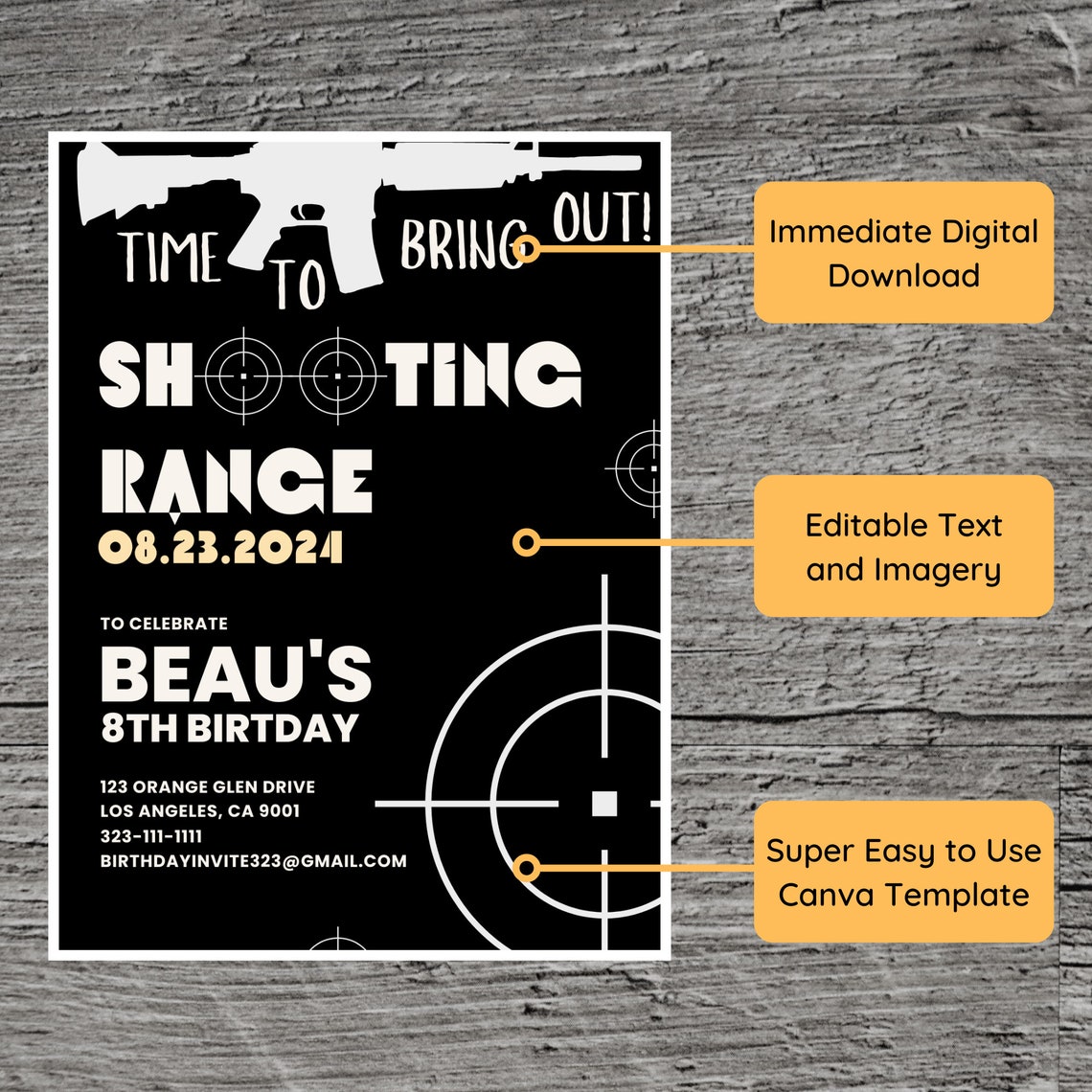 Shooting Range Theme Birthday Party Invitation Template, Archery Rifle ...