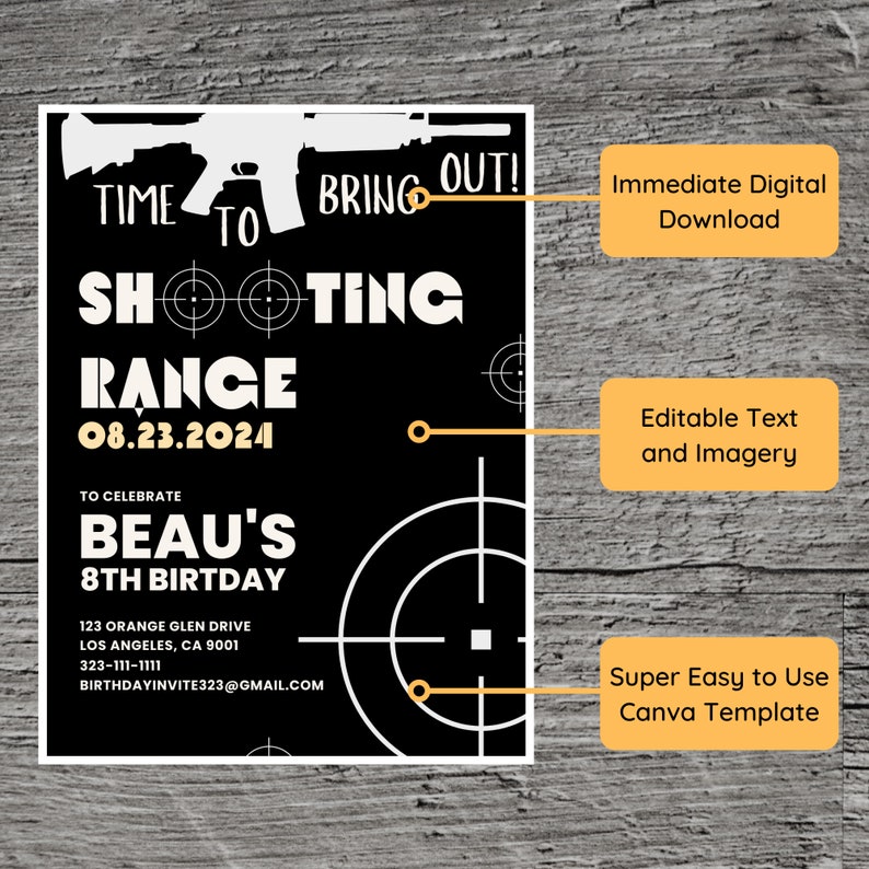 Shooting Range Theme Birthday Party Invitation Template, Archery Rifle ...