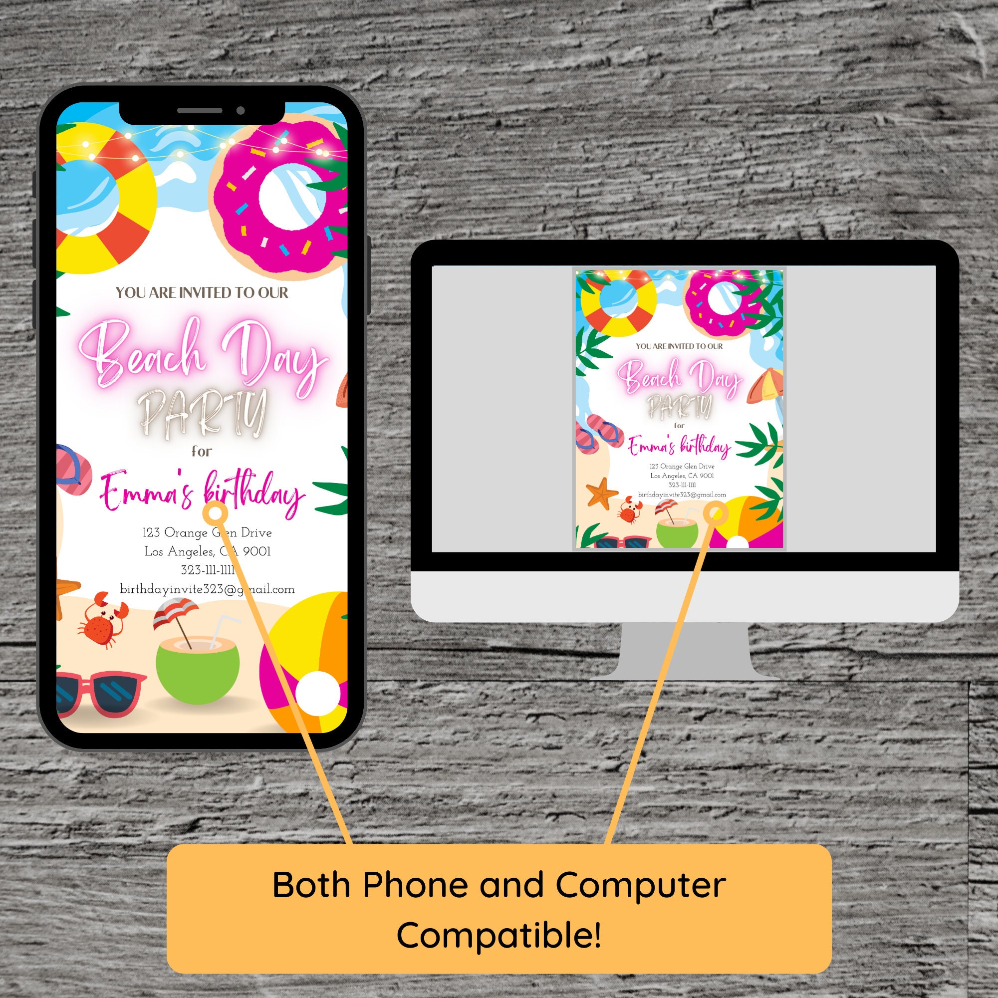 Beach Day Theme Birthday Party Invitation, Summer Waves Ocean Tanning ...