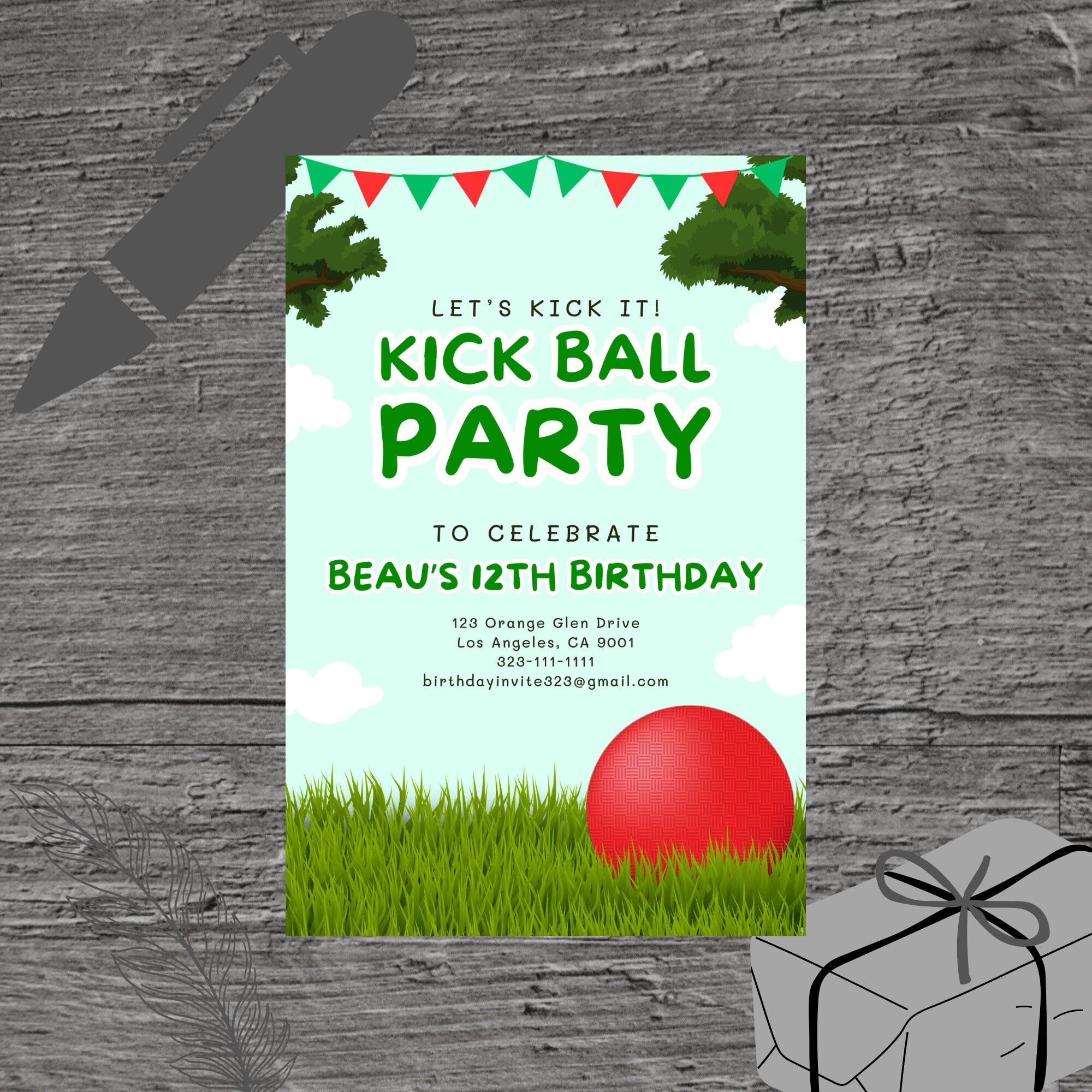 Kickball for Beau Theme Birthday Party Invitation Template, Home Run ...