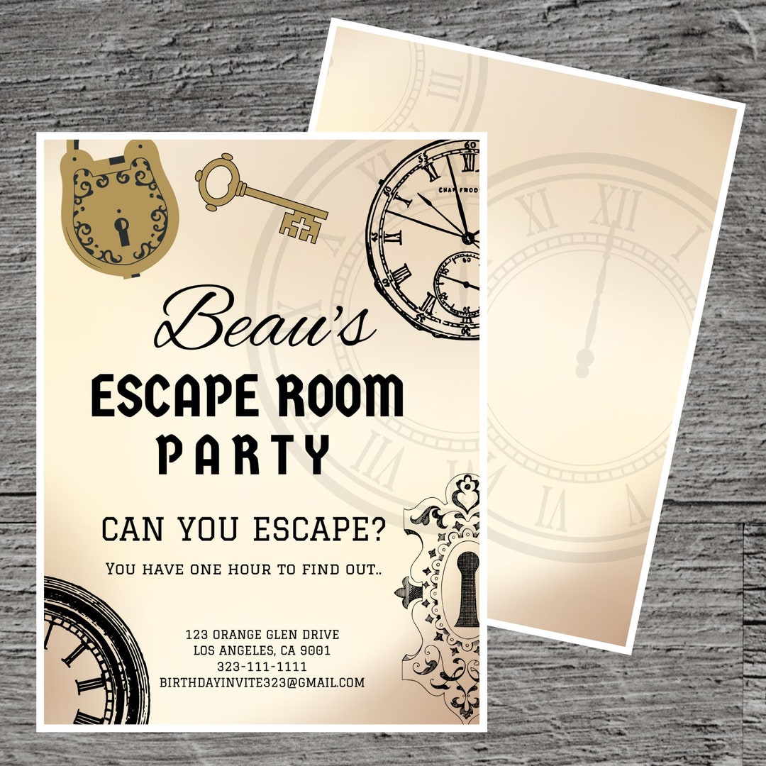 Escape Room Theme Birthday Party Invitation, Hour Puzzle Solve Teamwork ...