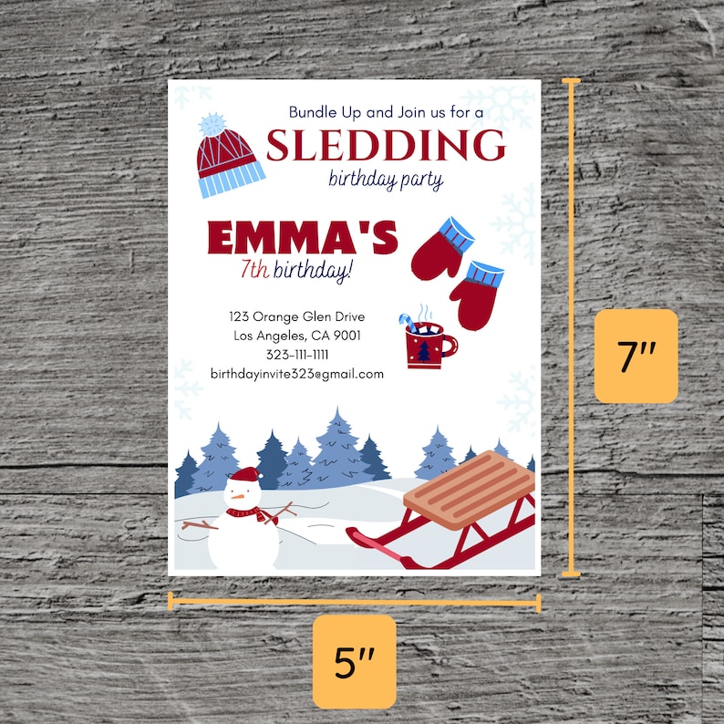 Sledding Theme Birthday Party Invitation, Slopes Shred Mountain Snow ...