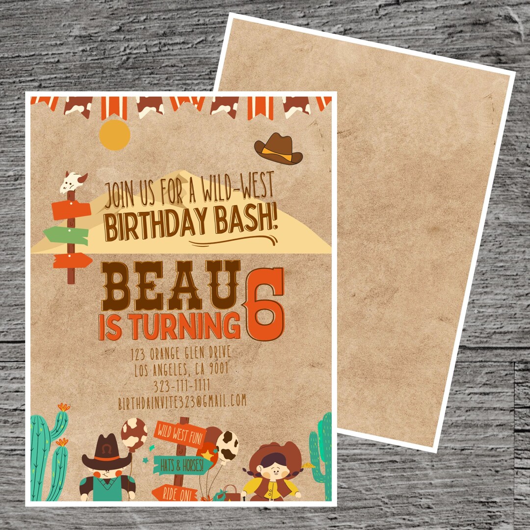 Wild West Theme Birthday Party Invitation Template, Rodeo Ranch ...