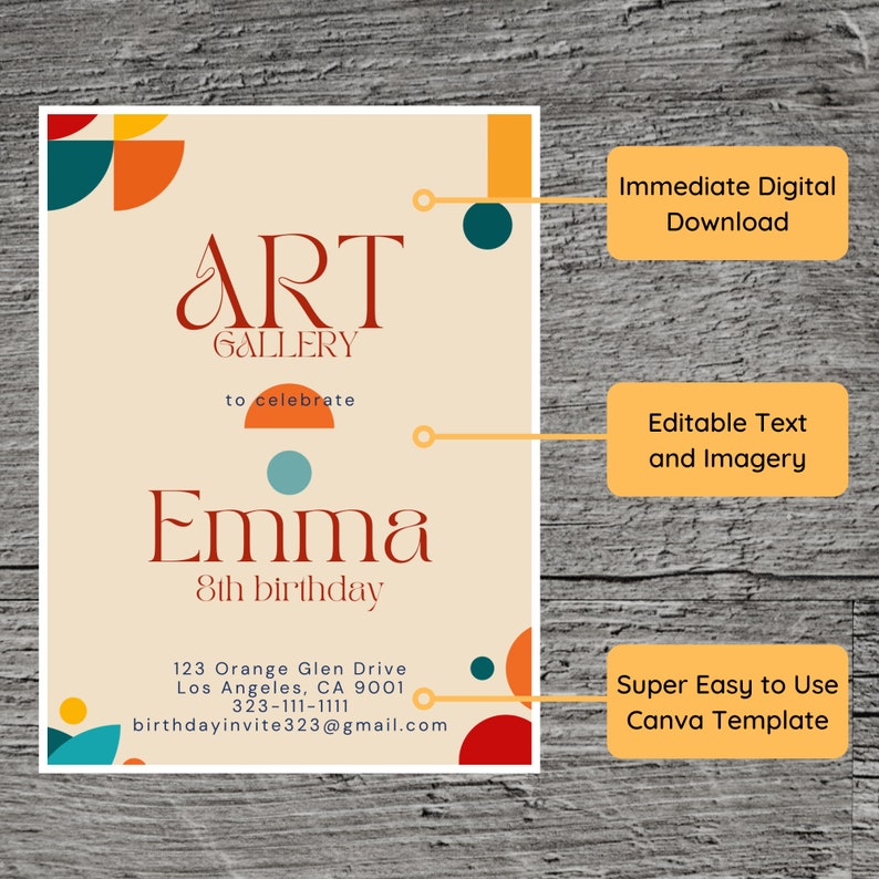 Art Gallery Theme Birthday Party Invitation Template, Exhibition ...