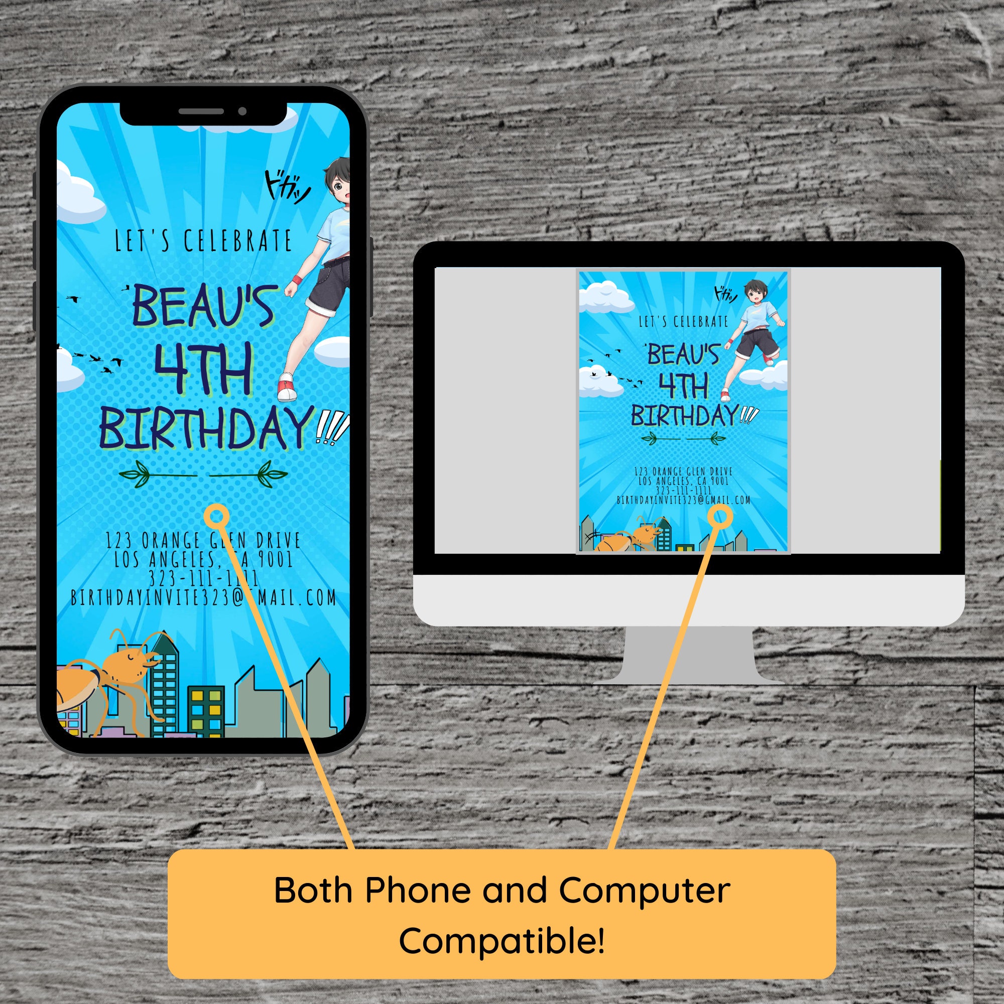 Anime Theme Birthday Party Invitation, Manga Cosplay Fanart Animation ...