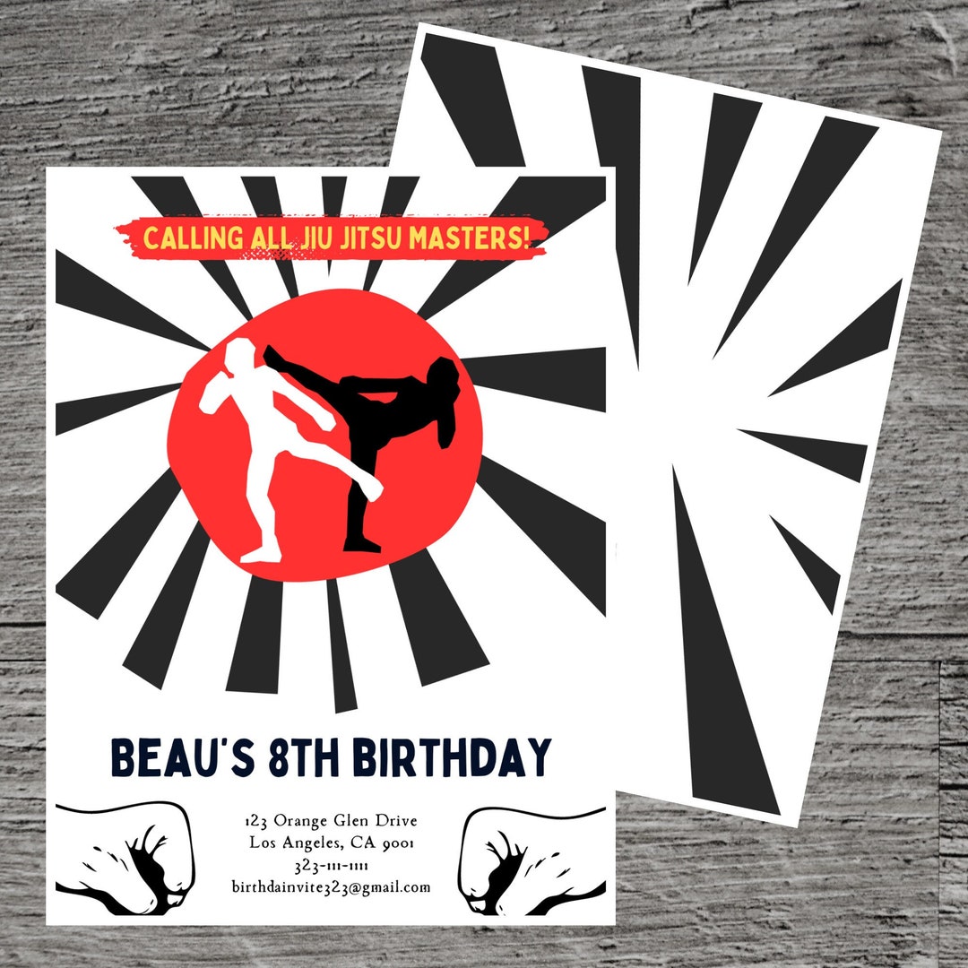 Jiu Jitsu for Beau Theme Birthday Party Invitation Template, Karate ...