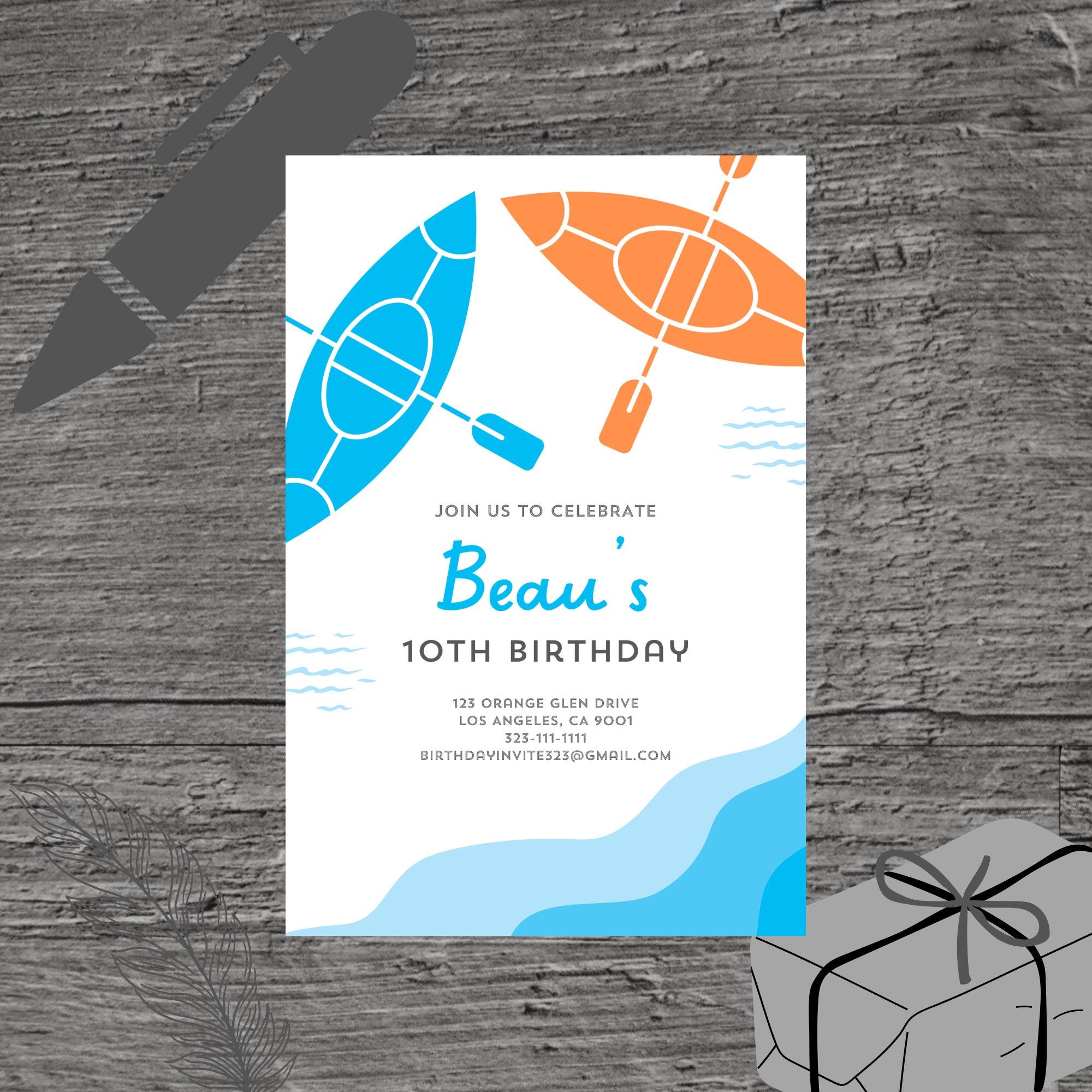 Kayaking for Beau Theme Birthday Party Invitation Template, Paddle ...