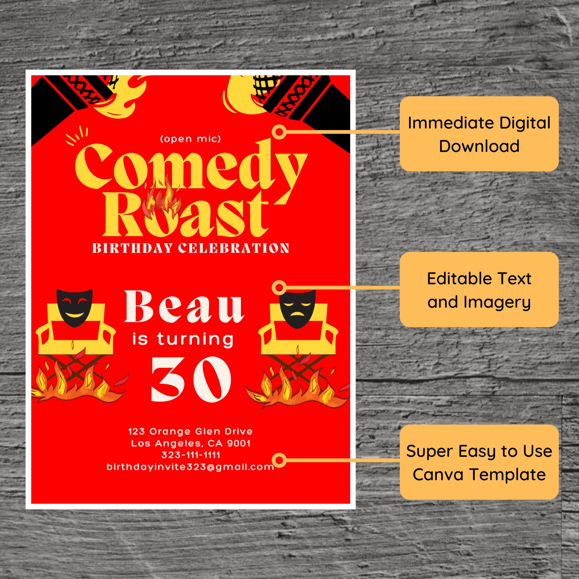 Comedy Roast for Beau (open Mic) Theme Birthday Party Invitation ...