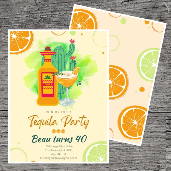 Tequila Drink Birthday Party Invitation Bar Night Cocktail - Etsy
