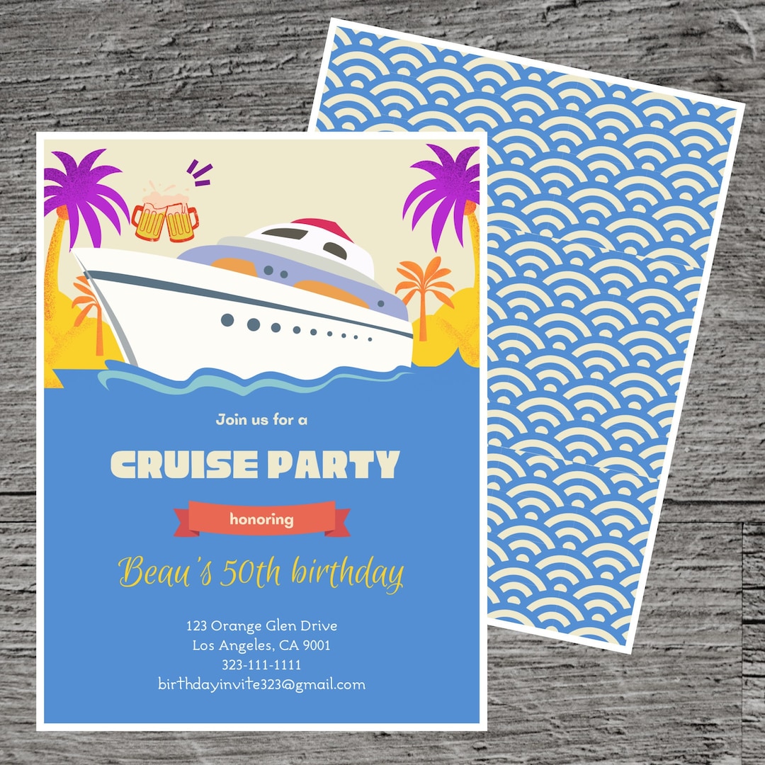 Cruise Theme Birthday Party Invitation, Yacht Boat Booze Travel ...