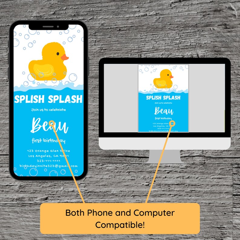 Rubber Duckie Theme Birthday Party Invitation Template, Rubber Duck ...