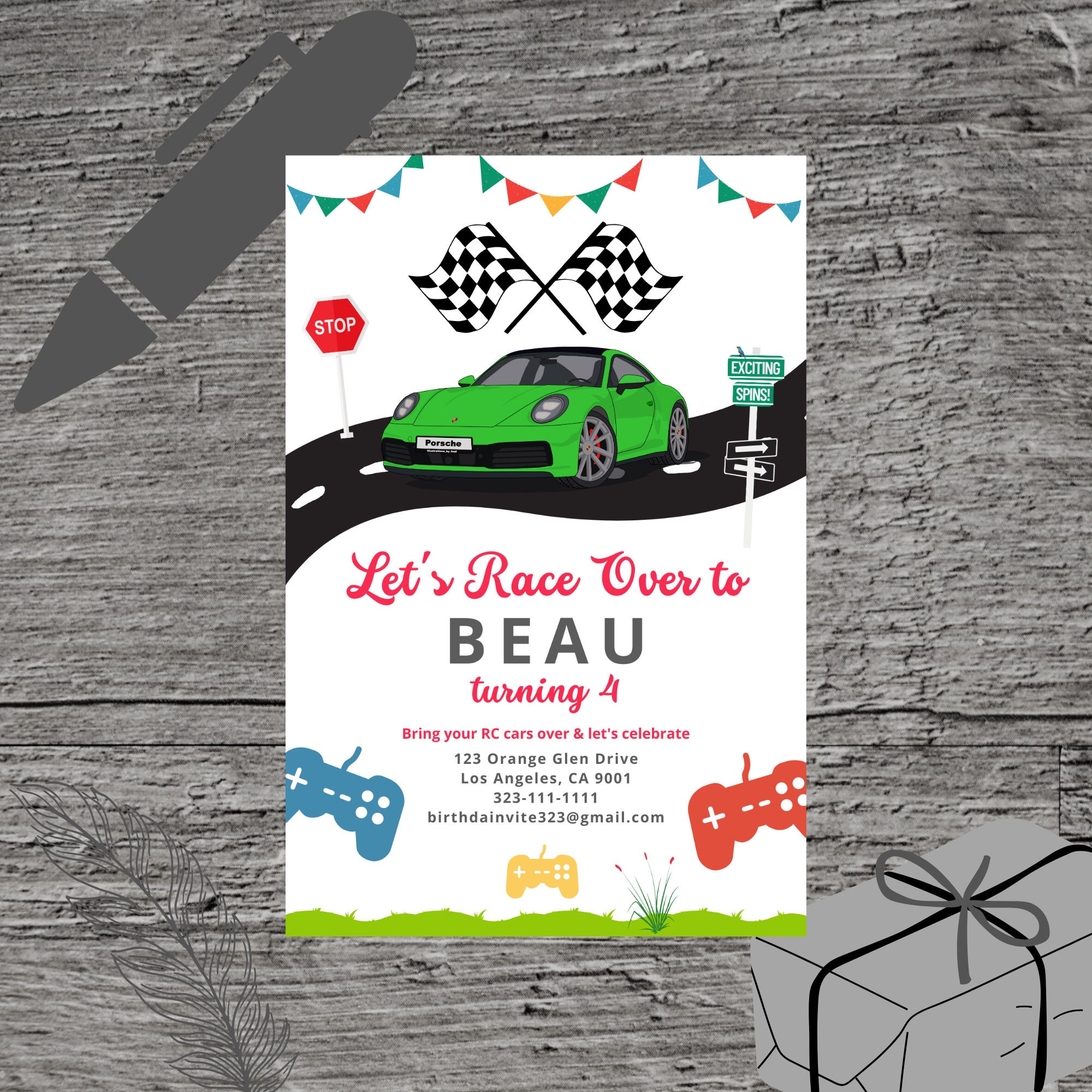 Remote Control Cars Theme Birthday Party Invitation, RC Car Motor ...