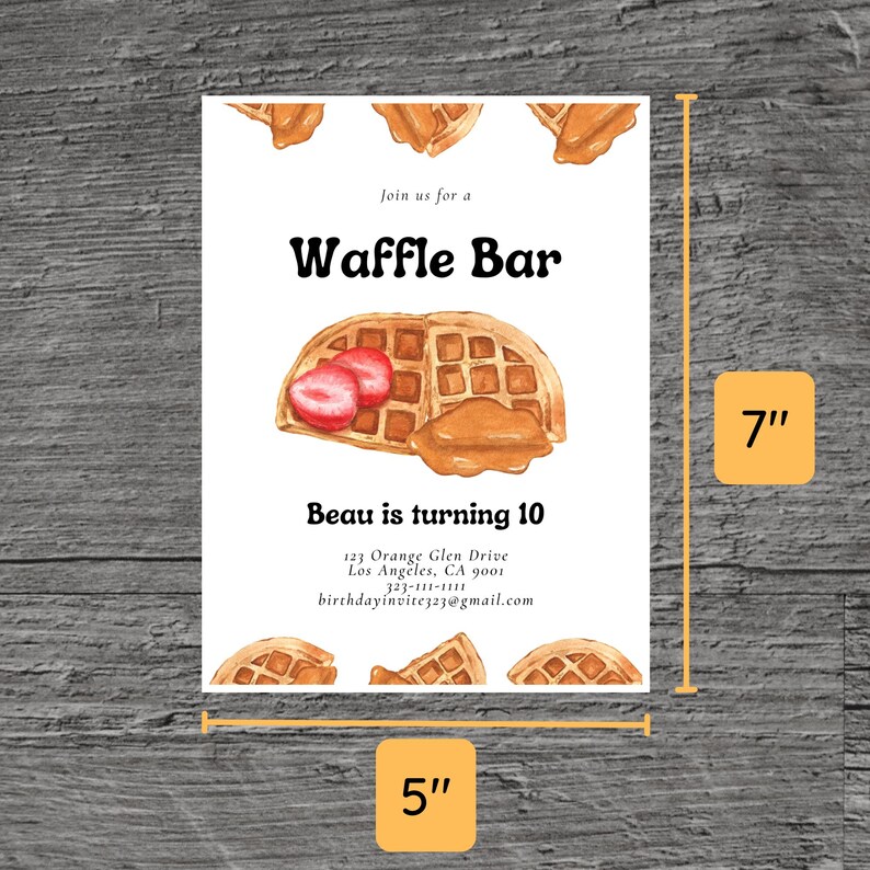 Waffle Bar for Beau Theme Birthday Party Invitation Template, Belgian ...