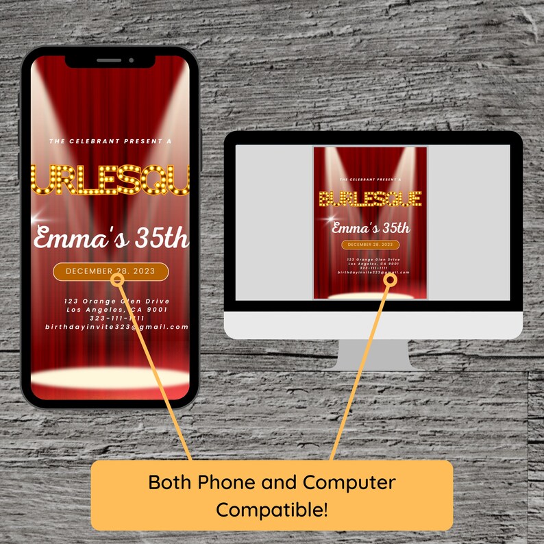 Burlesque Theme Birthday Party Invitation Template, Opera Cabaret Glam ...