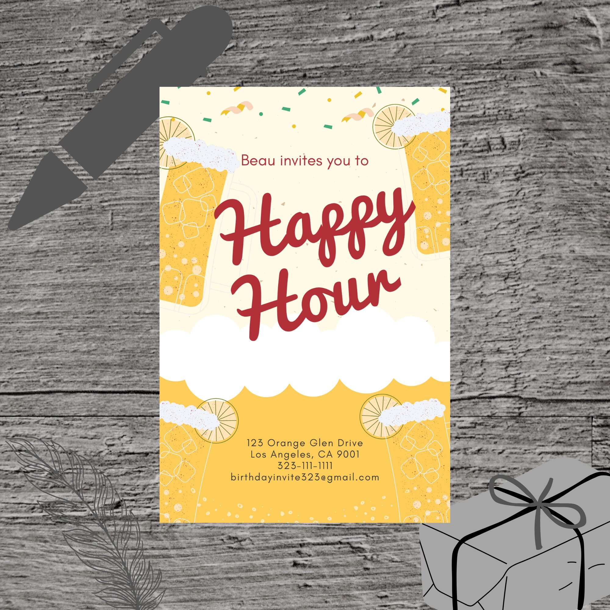 Happy Hour Theme Party Invitation, Drink Pub Bar Beer Coworker Food 21 ...