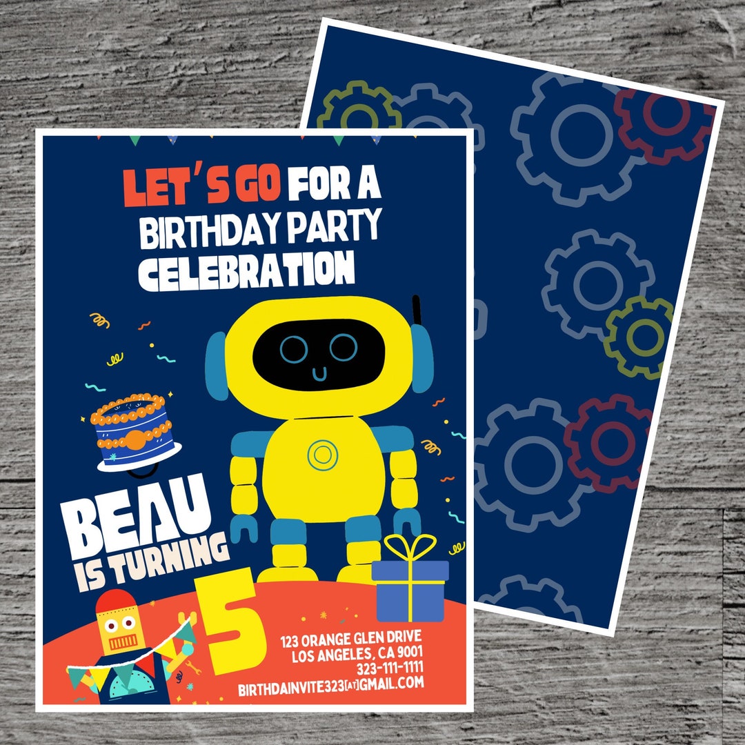 Artificial Intelligence Theme Birthday Party Invitation, Robotics ...