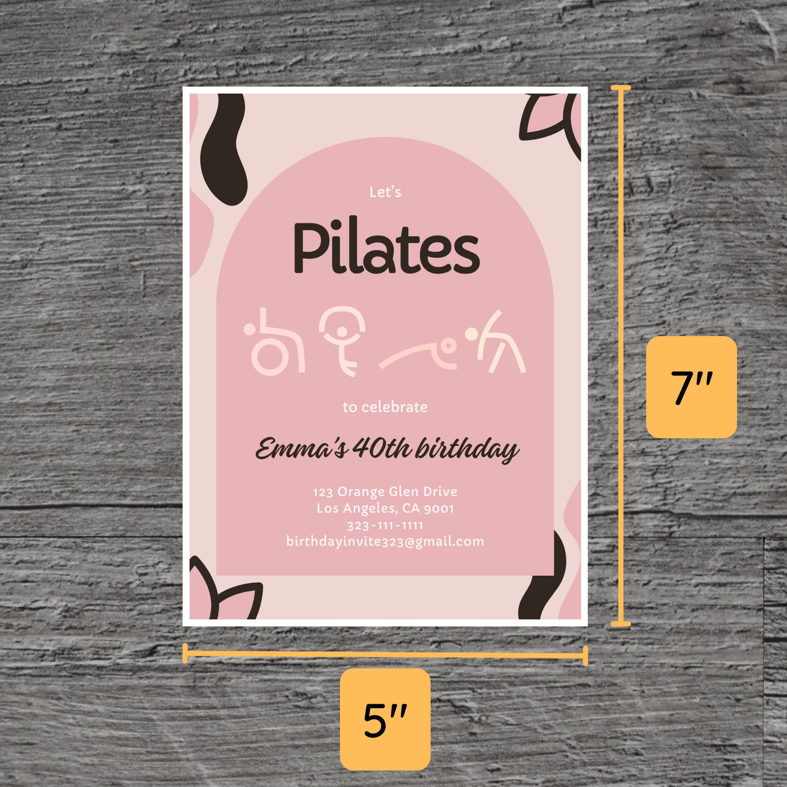 Pilates for Emma Theme Birthday Party Invitation Template, Abduction, C ...